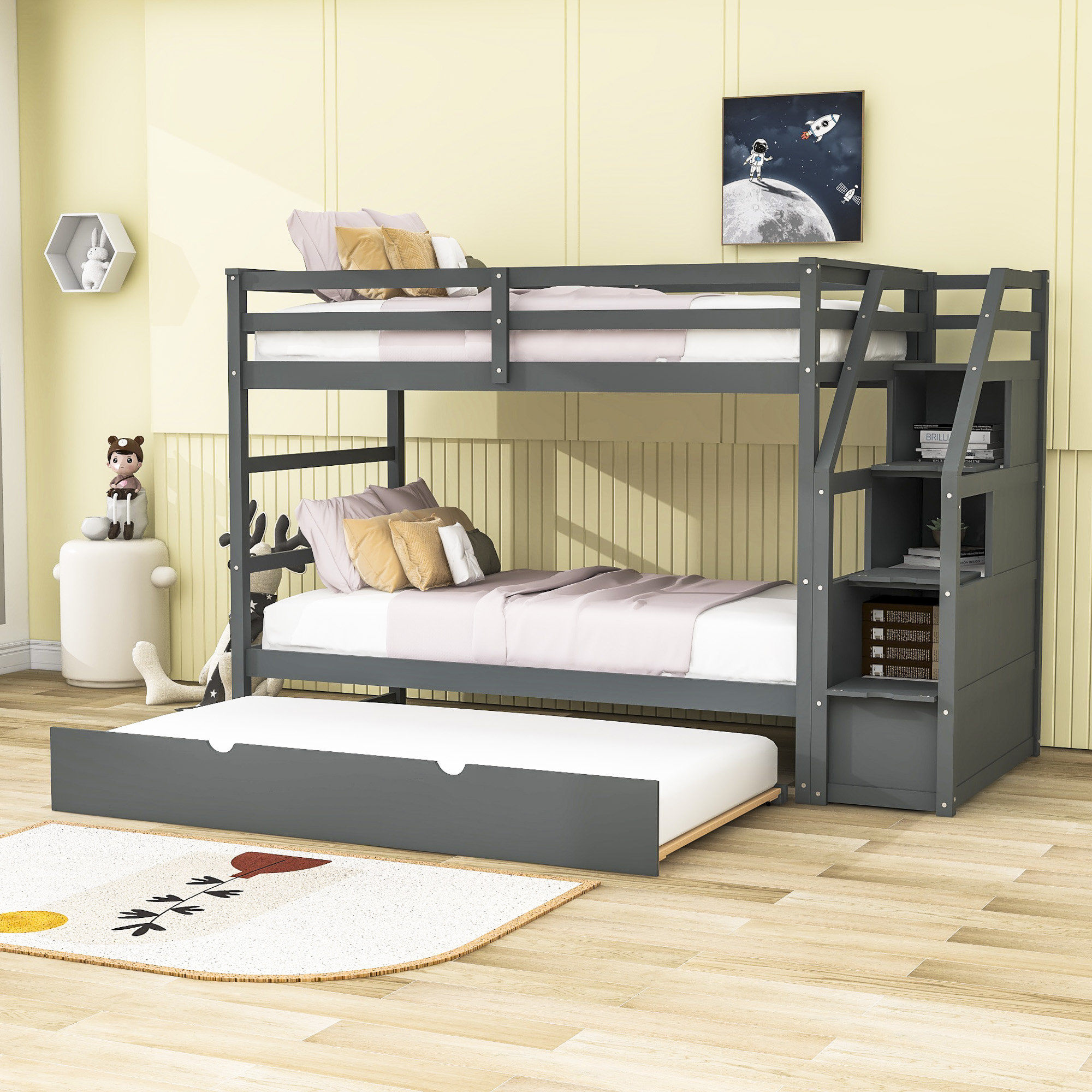 Harriet Bee Gridine Twin Over Twin Standard Bunk Bed with Trundle by ...