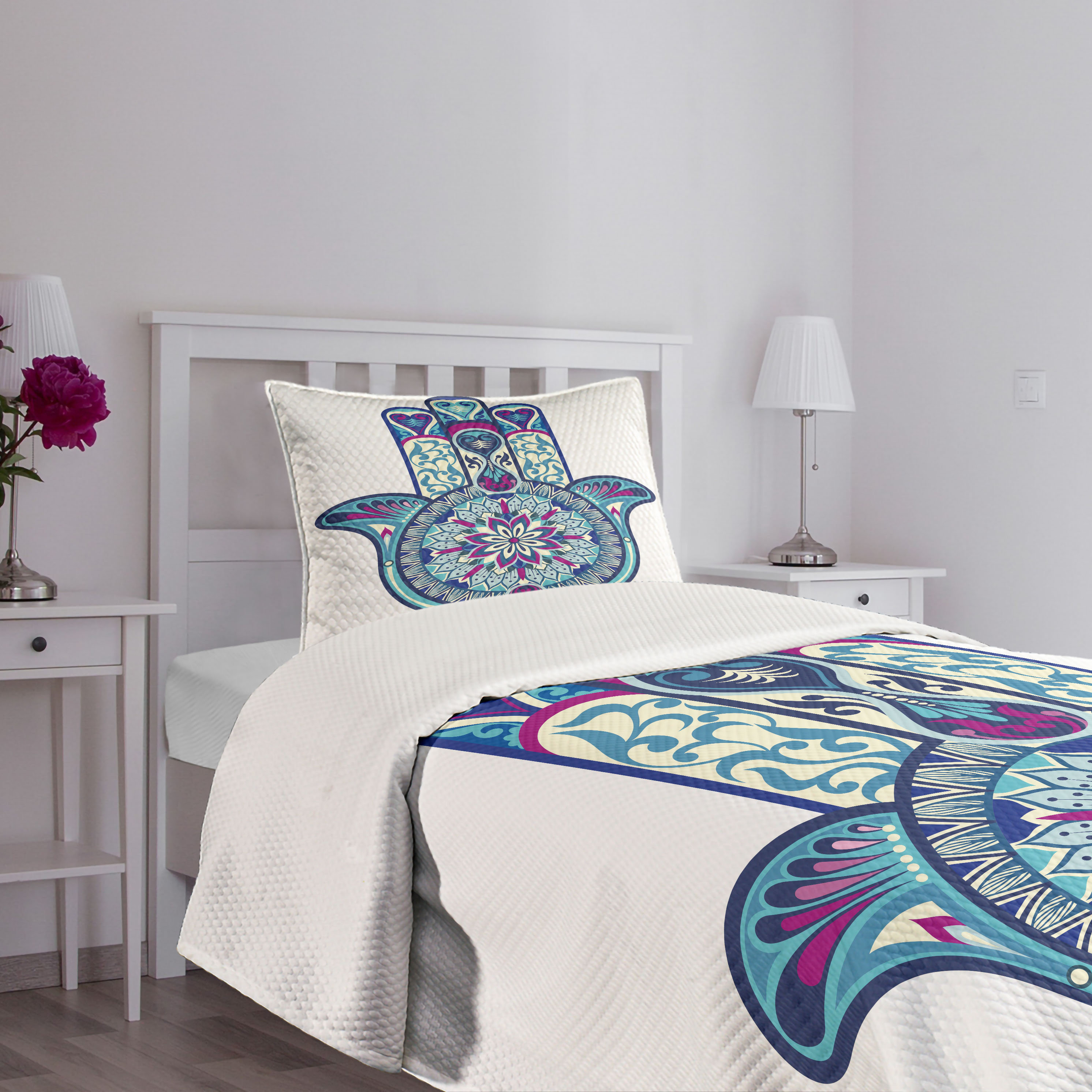 Ambesonne Hamsa Bedspread Set Culture Art Pale Blue Purple | Wayfair