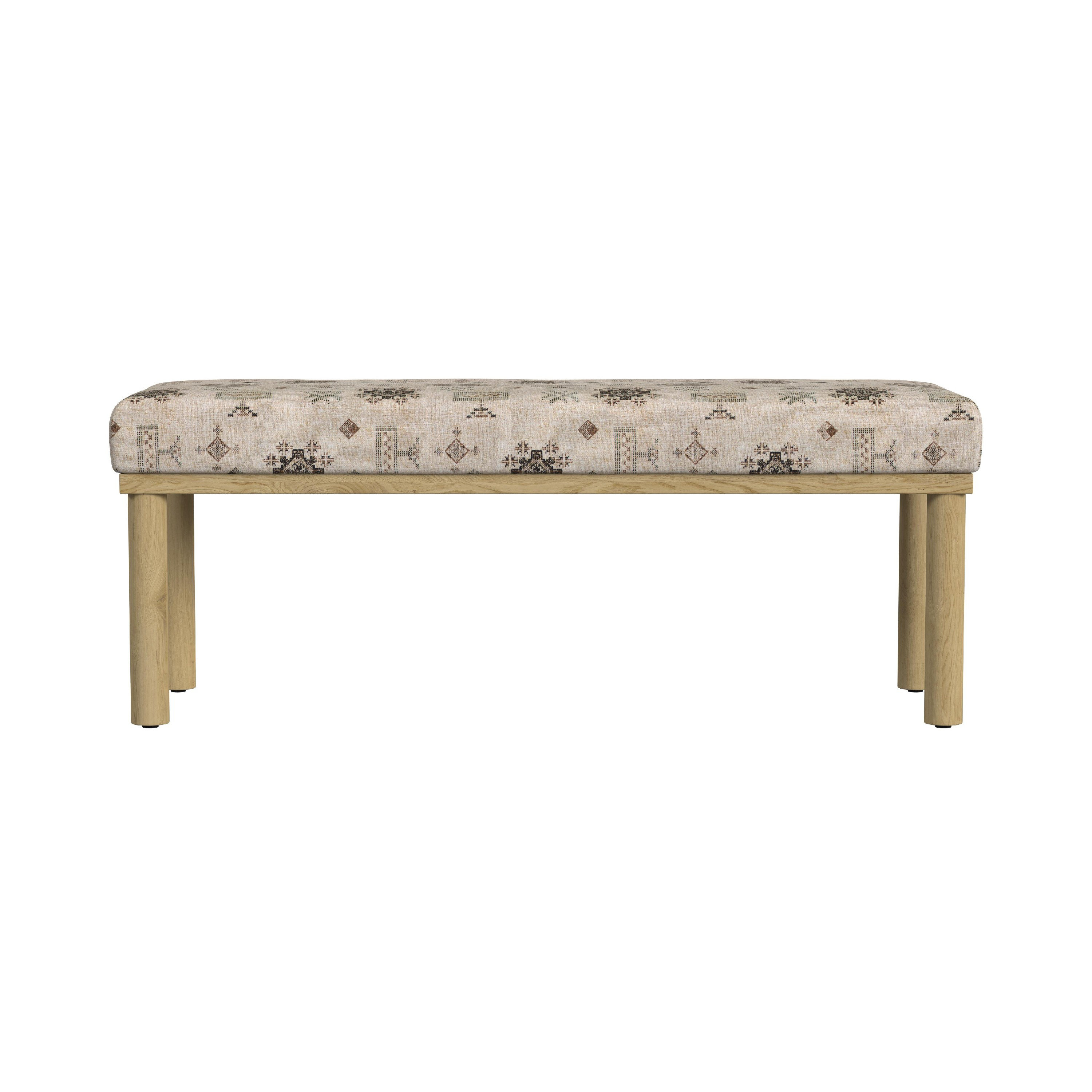 Benjara Fin Bench, Cream Global Polyester Patterns, Natural Wood, 48 ...