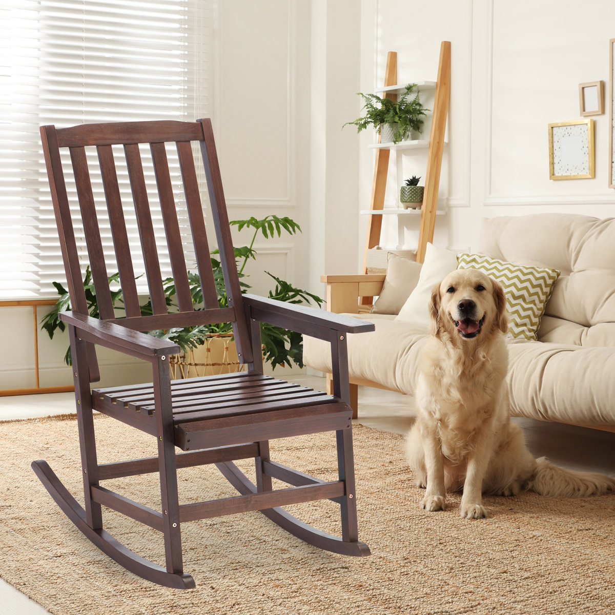 Ophelia & Co. Acacia Indoor Rocking Chair, Outdoor Solid Wood Patio ...