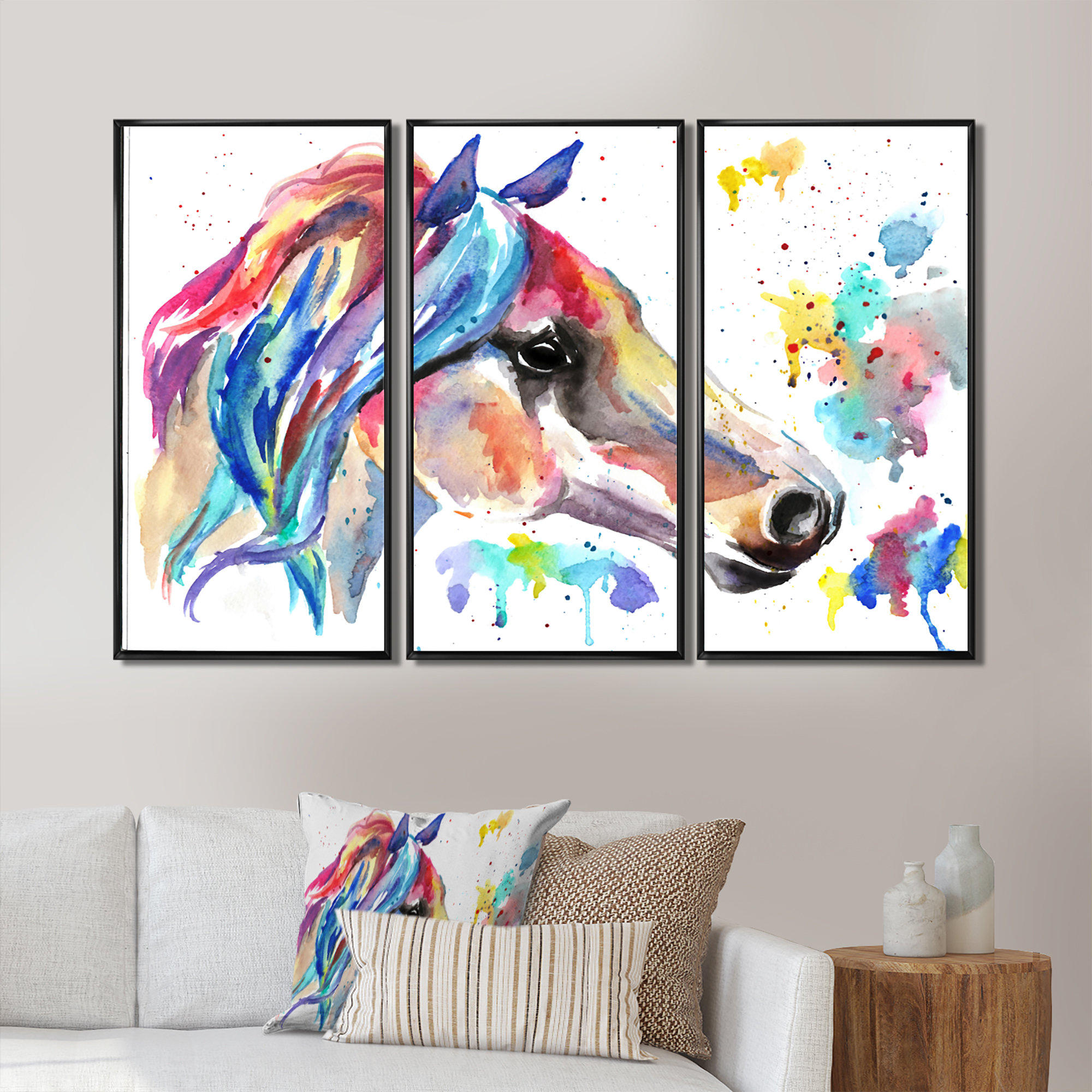 Foundry Select Portrait Of A Horse In Vibrant Colours - 3 Piece ...