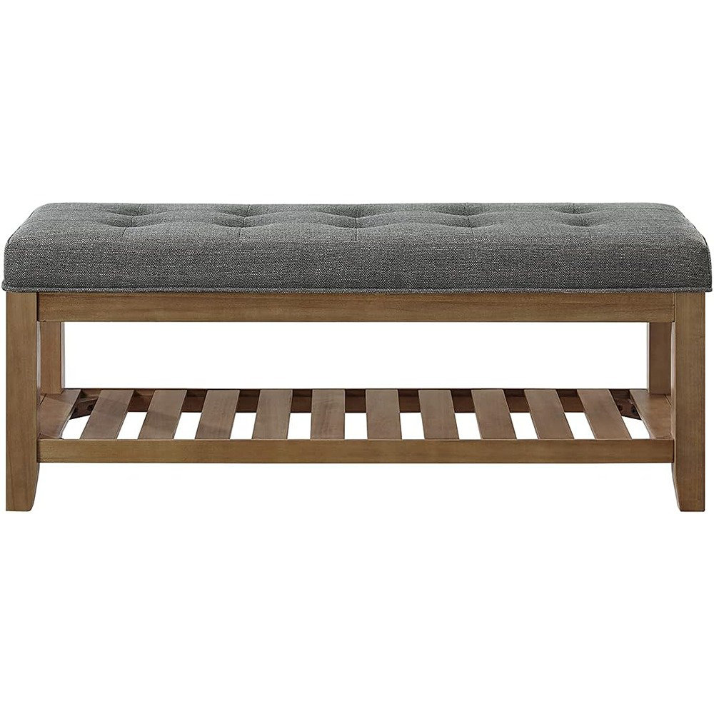 NEON Large Rectangular Upholstered Tufted Linen Fabric Ottoman Bench ...