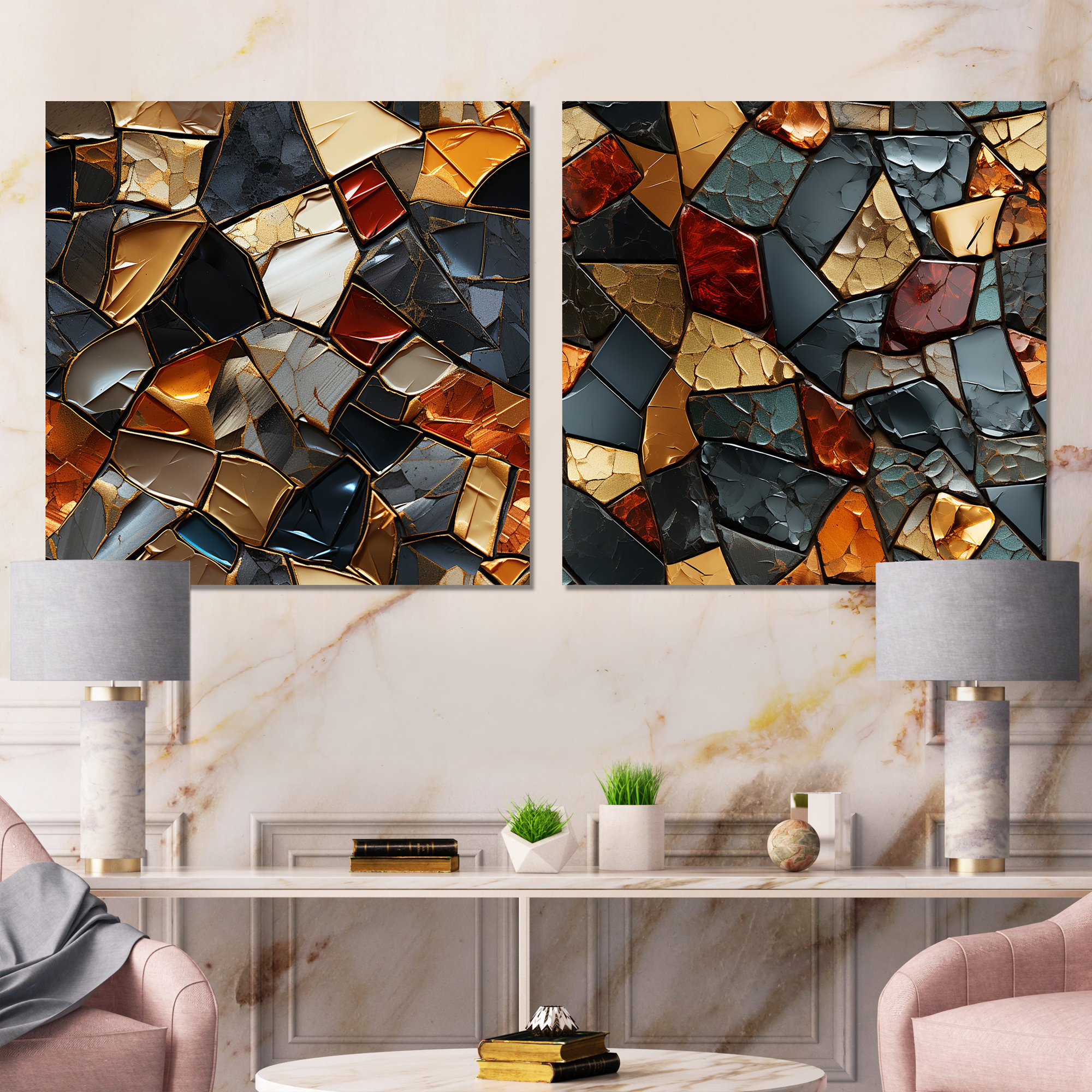 Ivy Bronx Cubic Mosaic Marble Tiles I - Abstract Tile Metal Prints ...