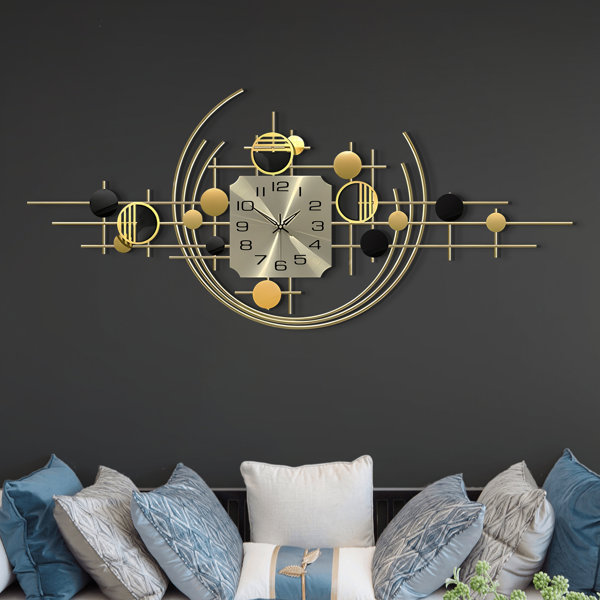 Mercer41 Large Decorative Metal Wall Clock, 40" Wide, Silent Gold ...
