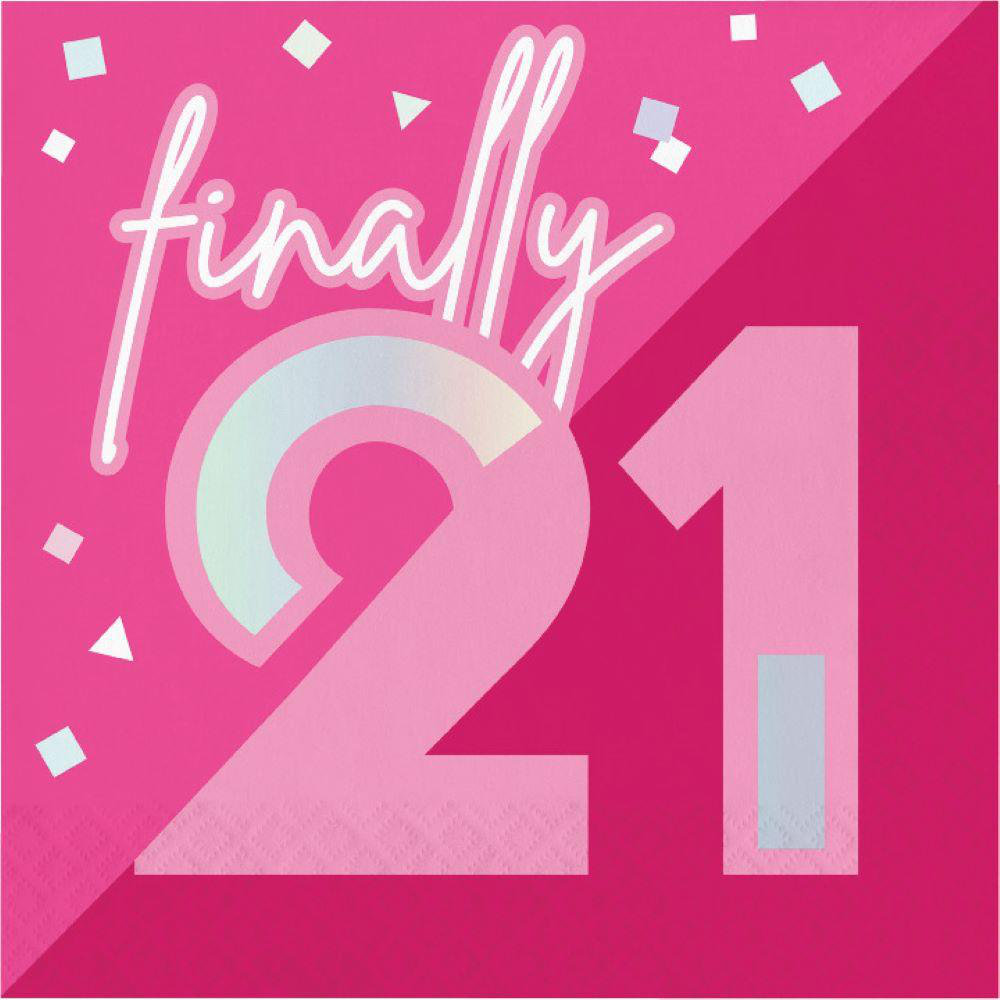 Creative Converting Hot Pink Foil "Finally 21" Napkins, 48 ct. | Wayfair