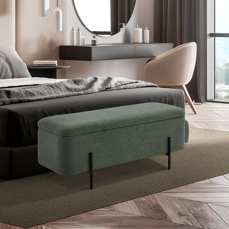 Latitude Run® Jezell Upholstered Flip top Storage Bench, Teddy Fabric ...