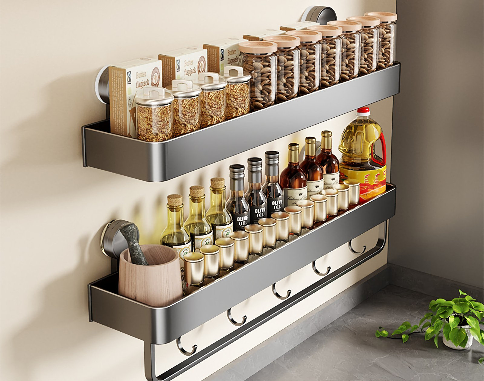 Prep & Savour Kitchen Suction Cup Storage Rack, Non Perforated Wall ...
