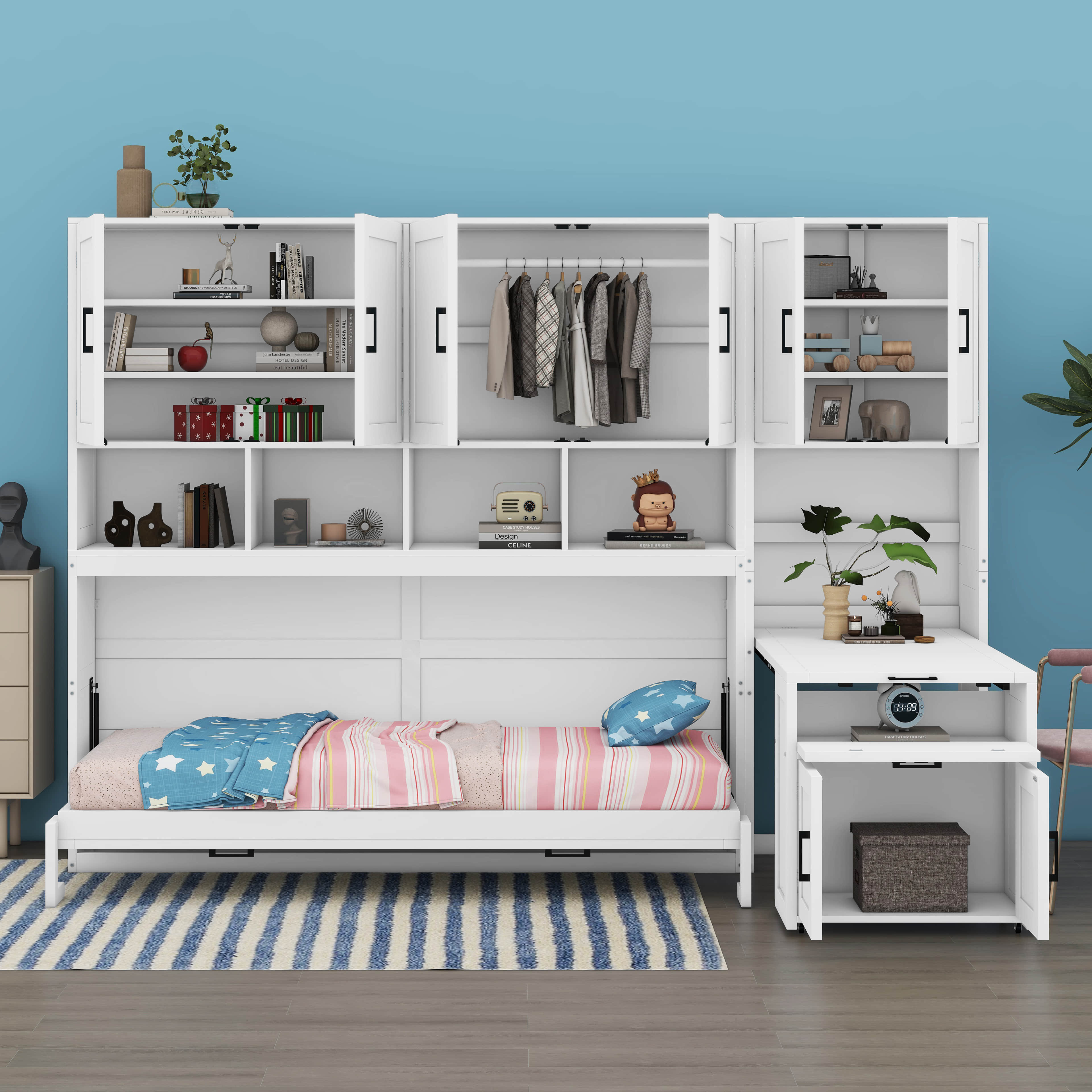 Hokku Designs Earleville Twin Size Murphy Bed With Closet And Drawers ...