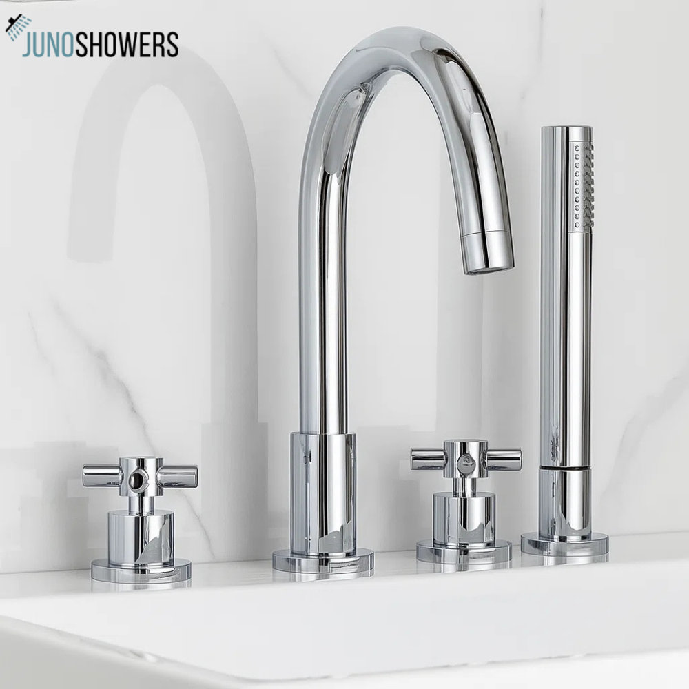 Juno Showers Double Handle Widespread Bathroom Faucet with Handshower ...