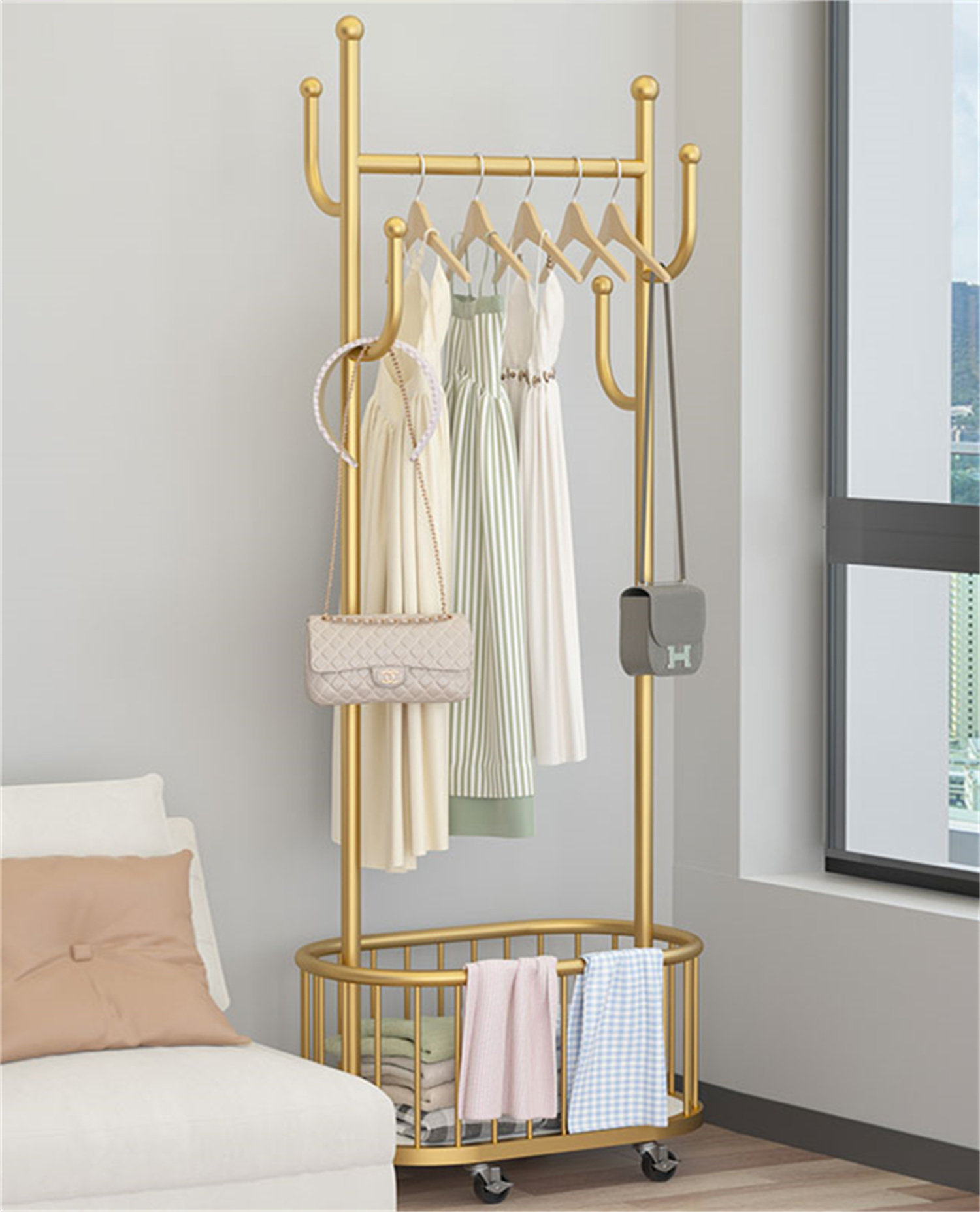 Everly Quinn Seacor 31.49'' Metal Rolling Clothes Rack & Reviews | Wayfair