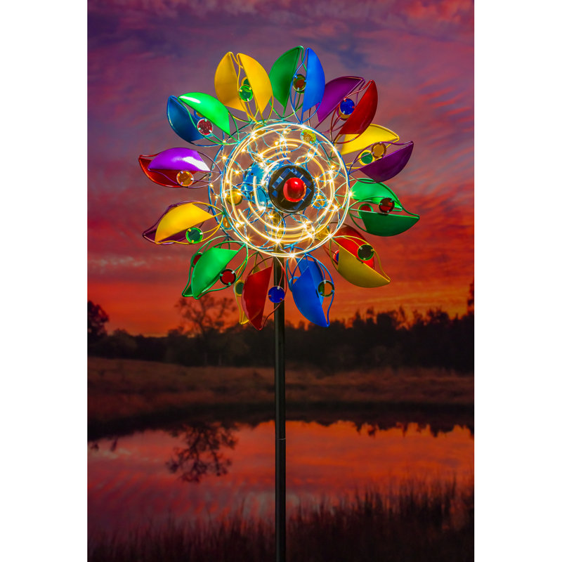 Arlmont & Co. Cyane 75"H Solar Radiant Jewel Kinetic Wind Spinner | Wayfair