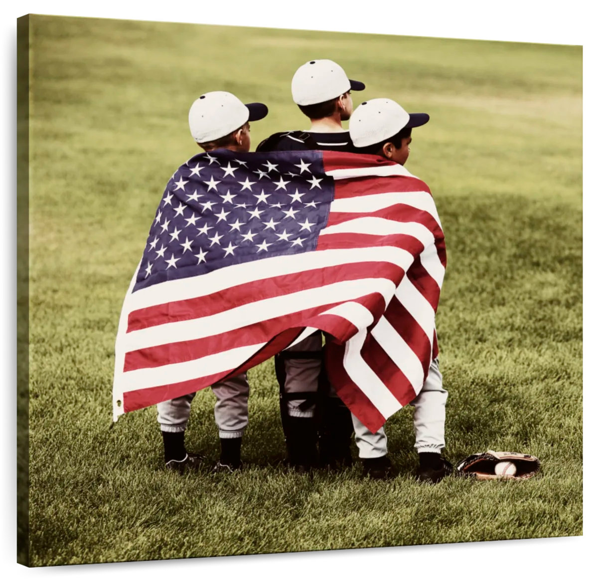 Ebern Designs Borges Baseball Kids With US Flag | Wayfair