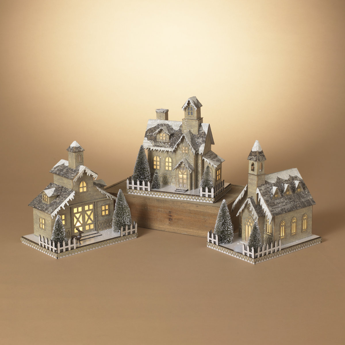 Canora Grey 11.5 in. High Battery Operated Lighted House with Trees, 3 ...