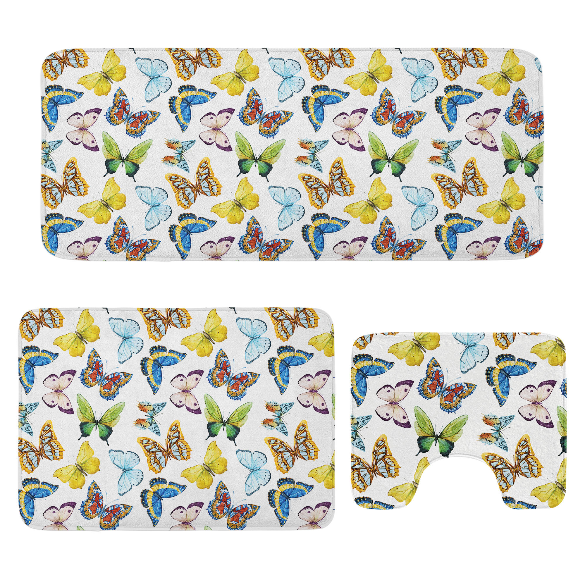 Dakota Fields Butterfly Bathroom Rug Set 3 Pieces U-Shape & Rectangle ...