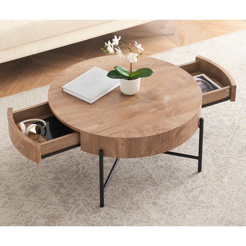 Millwood Pines Living Room Solid Wood Round Coffee Table With Two ...
