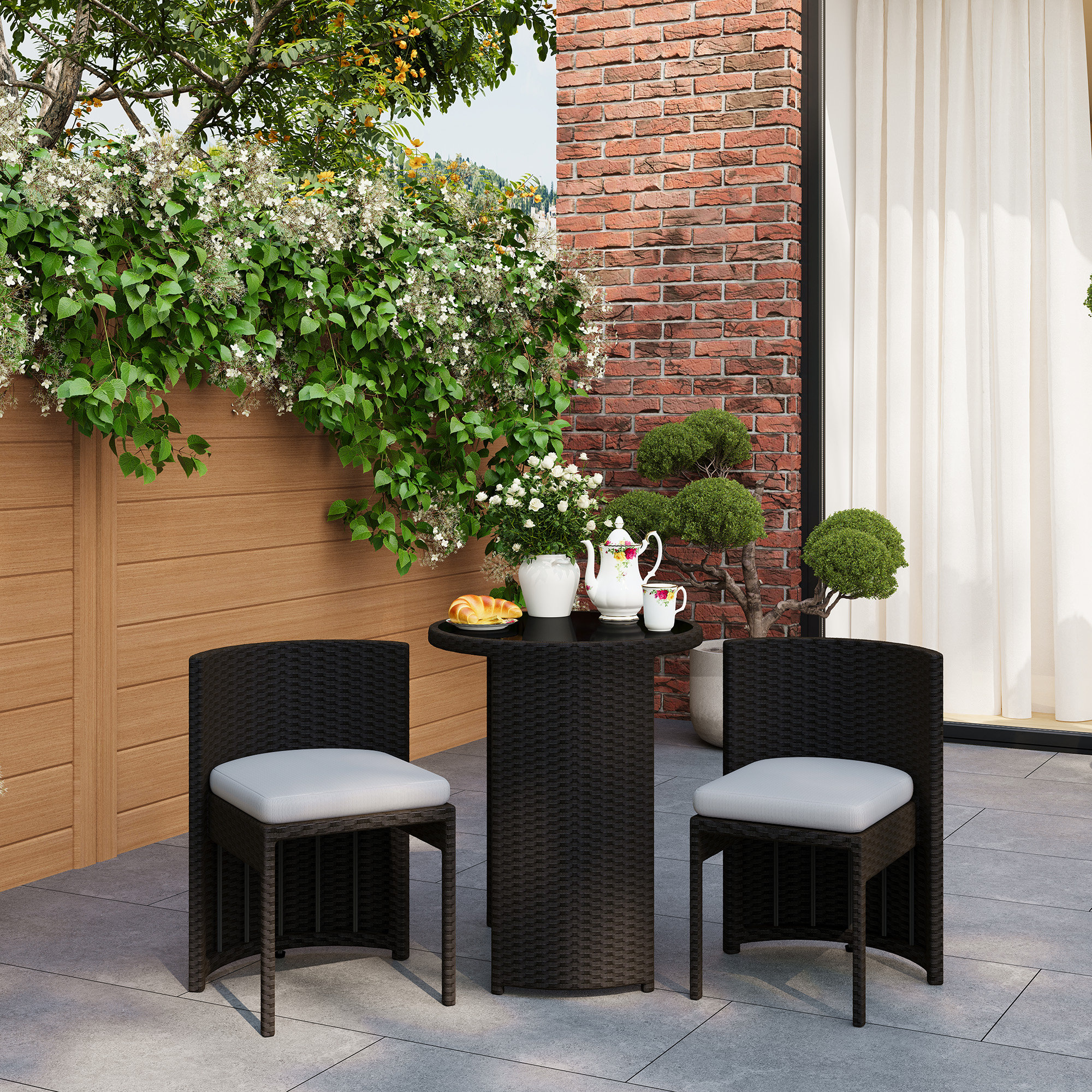 Latitude Run® Raakel Space-Saving 2-Person Outdoor Bistro Set with PE ...