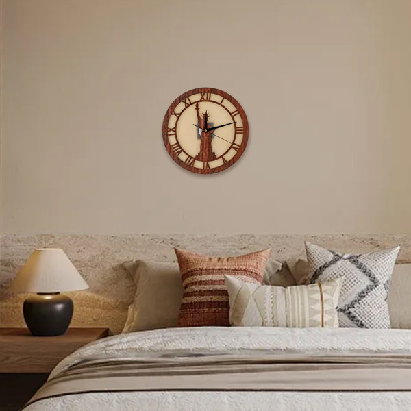 Charlton Home® Solid Wood LED Wall Clock with Statue of Liberty Design ...