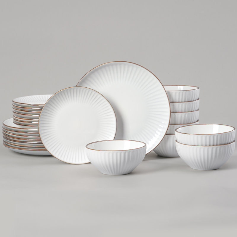 Famiware 24 Piece Stoneware Dinnerware Set, Plates and Bowls Set for 8 ...