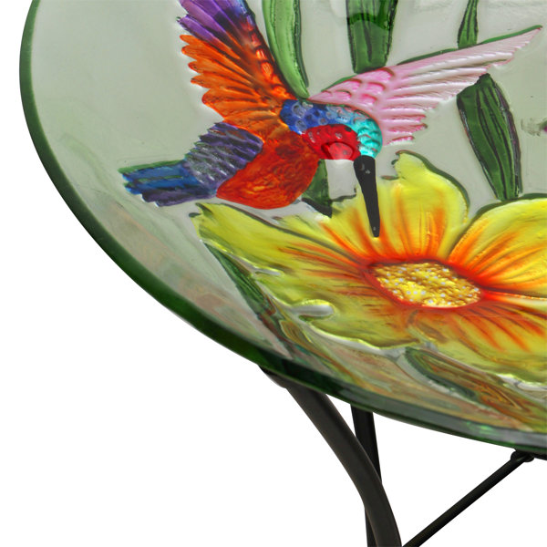 Alpine 18"W Glass Hummingbird Birdbath with Stand | Wayfair