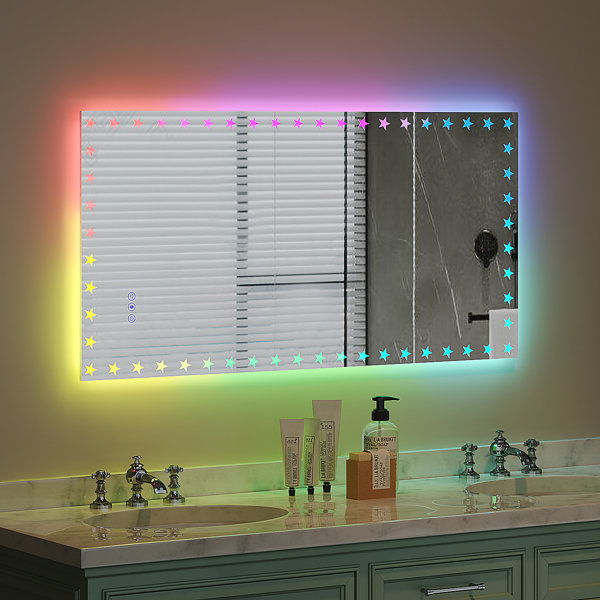 Wrought Studio 55x36 inch LED Bathroom Mirror with Lights Backlit RGB ...