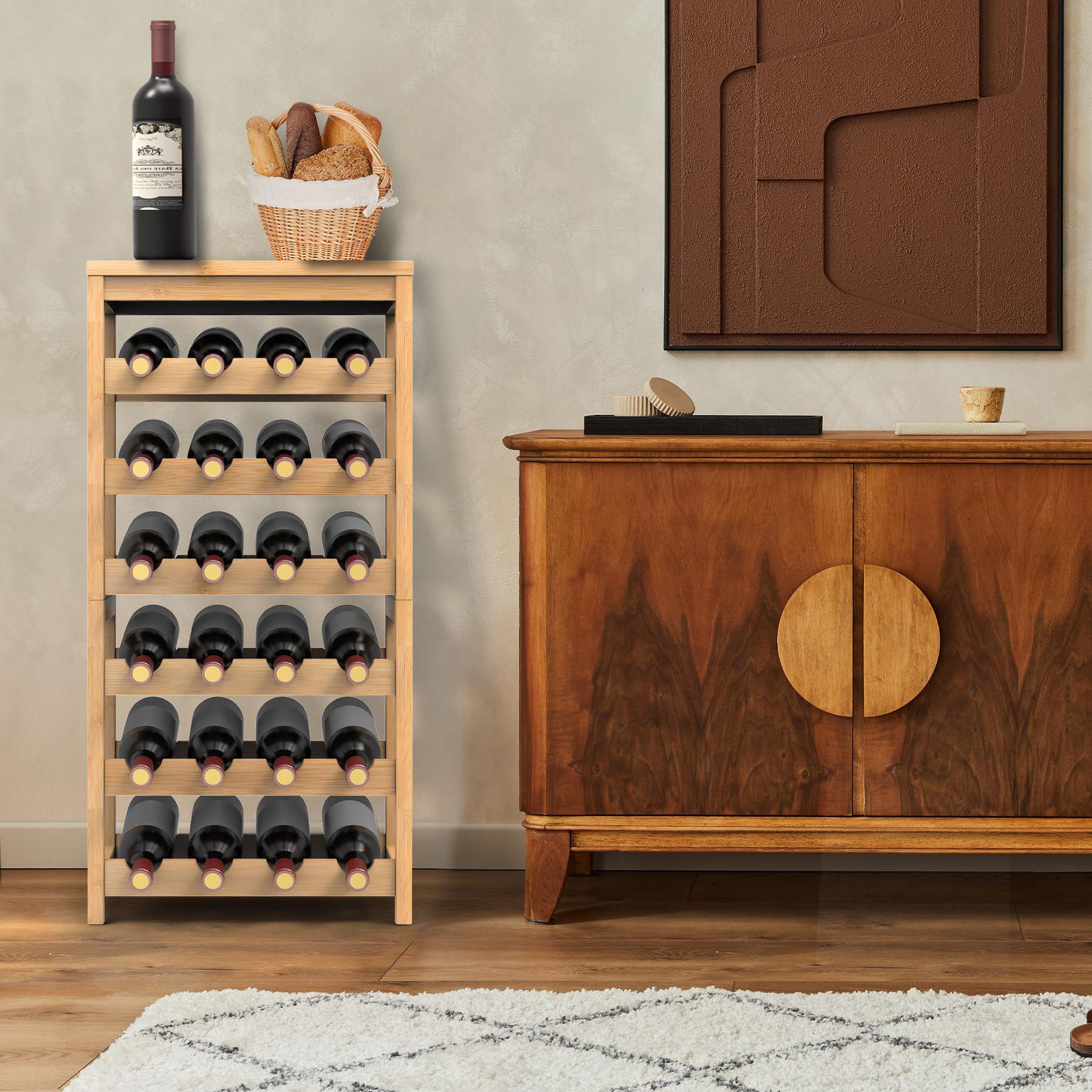 Mint Pantry® 6 Tier Wine Rack Freestanding Floor, 24-Bottle Bamboo Wine ...