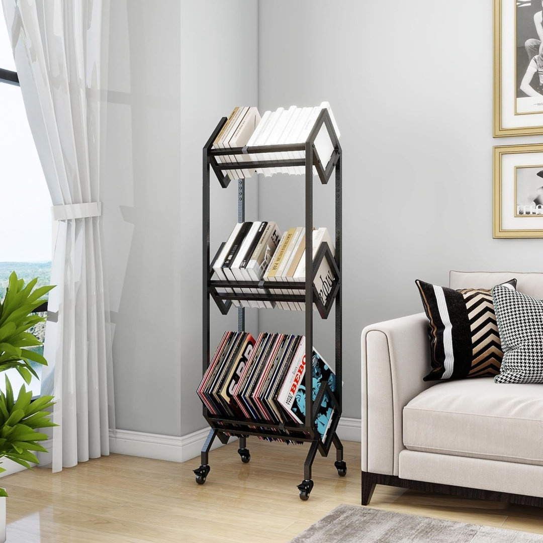 Orren Ellis Bookshelf Book Cart Rack Industrial Metal Bookcase 3 Tier ...