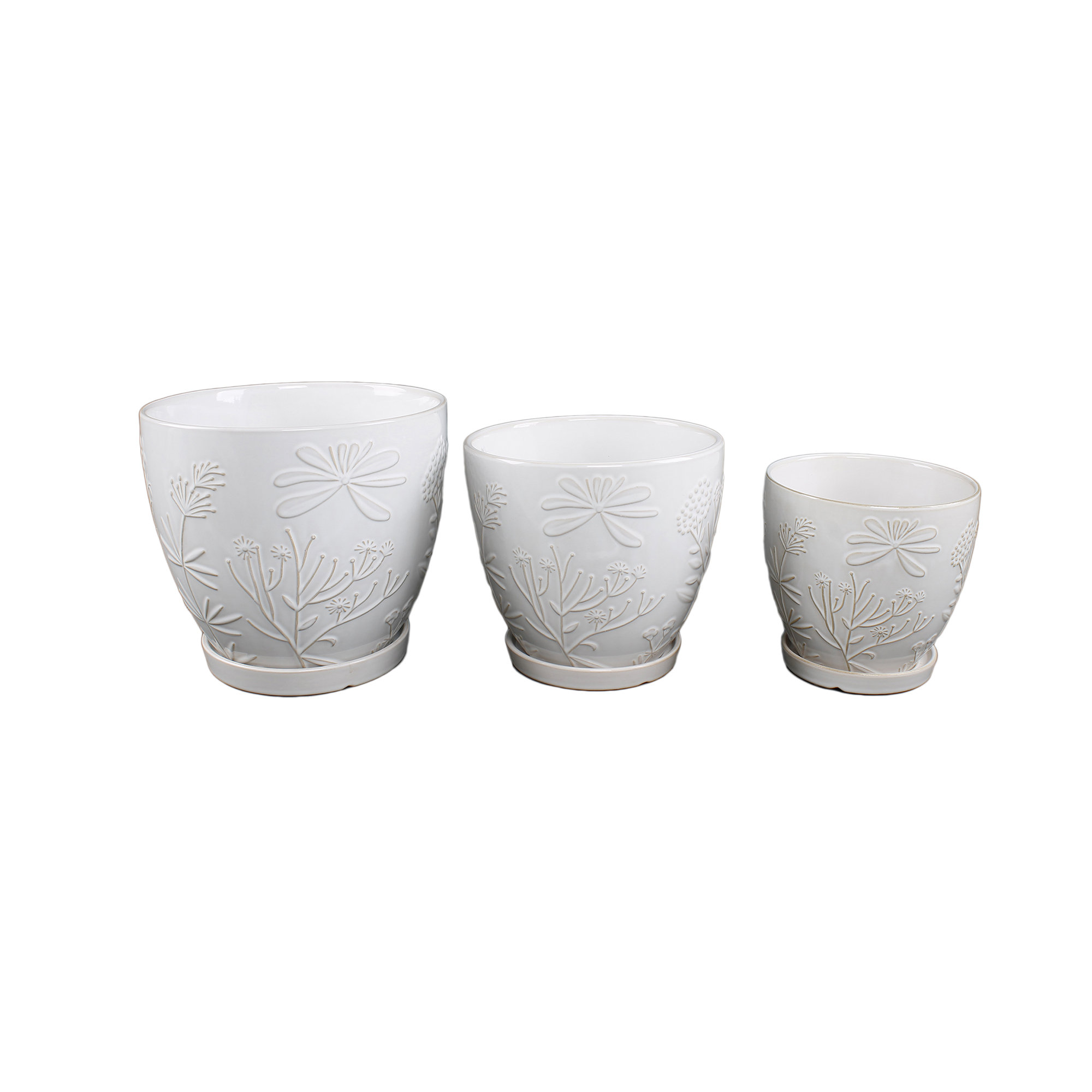 Dakota Fields Set Of 3 Ivory 10" & 8“ & 6.75” Jungle Flowers Ceramic ...