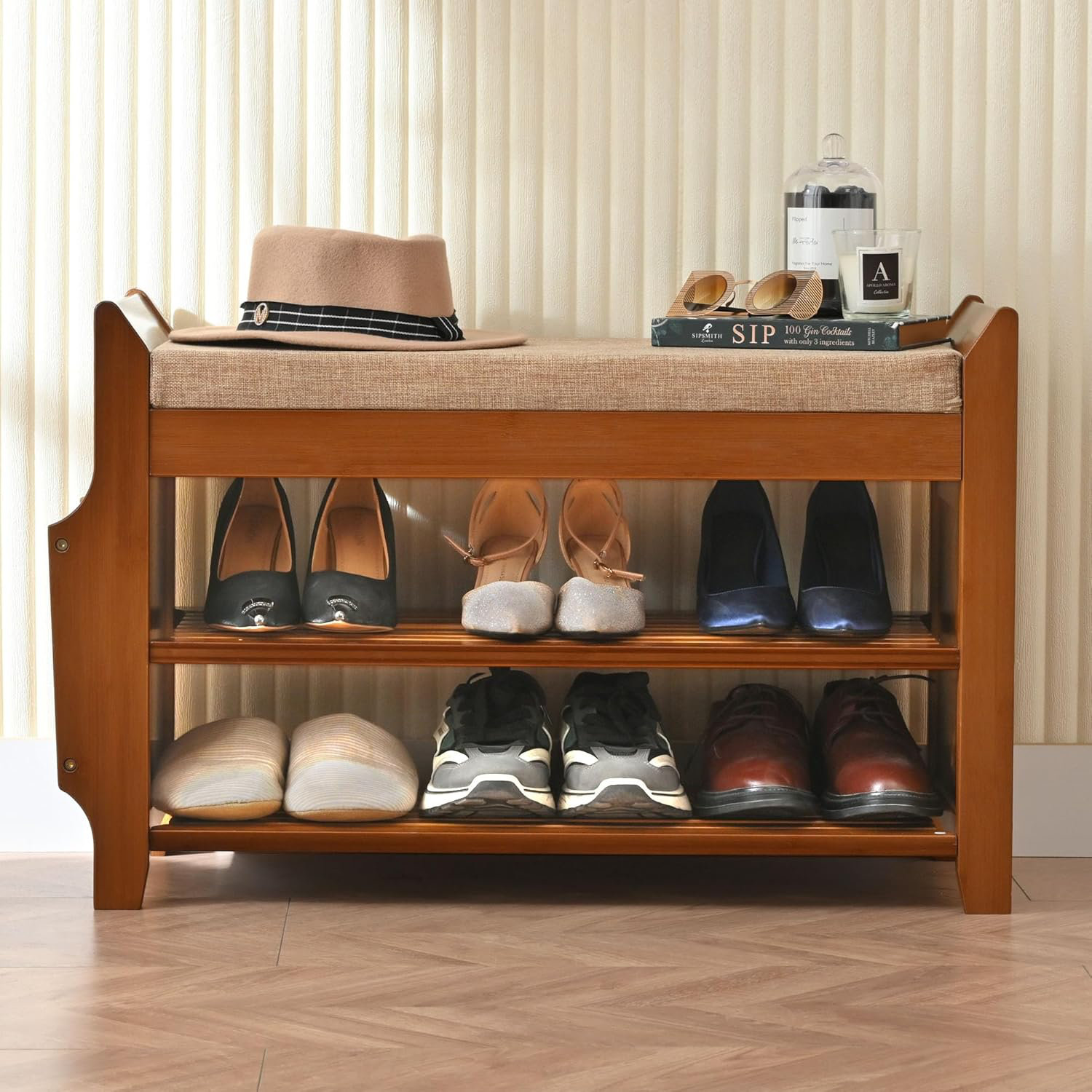 Foundry Select Bamboo Shoe Storage Bench With Hidden Drawer And Side ...