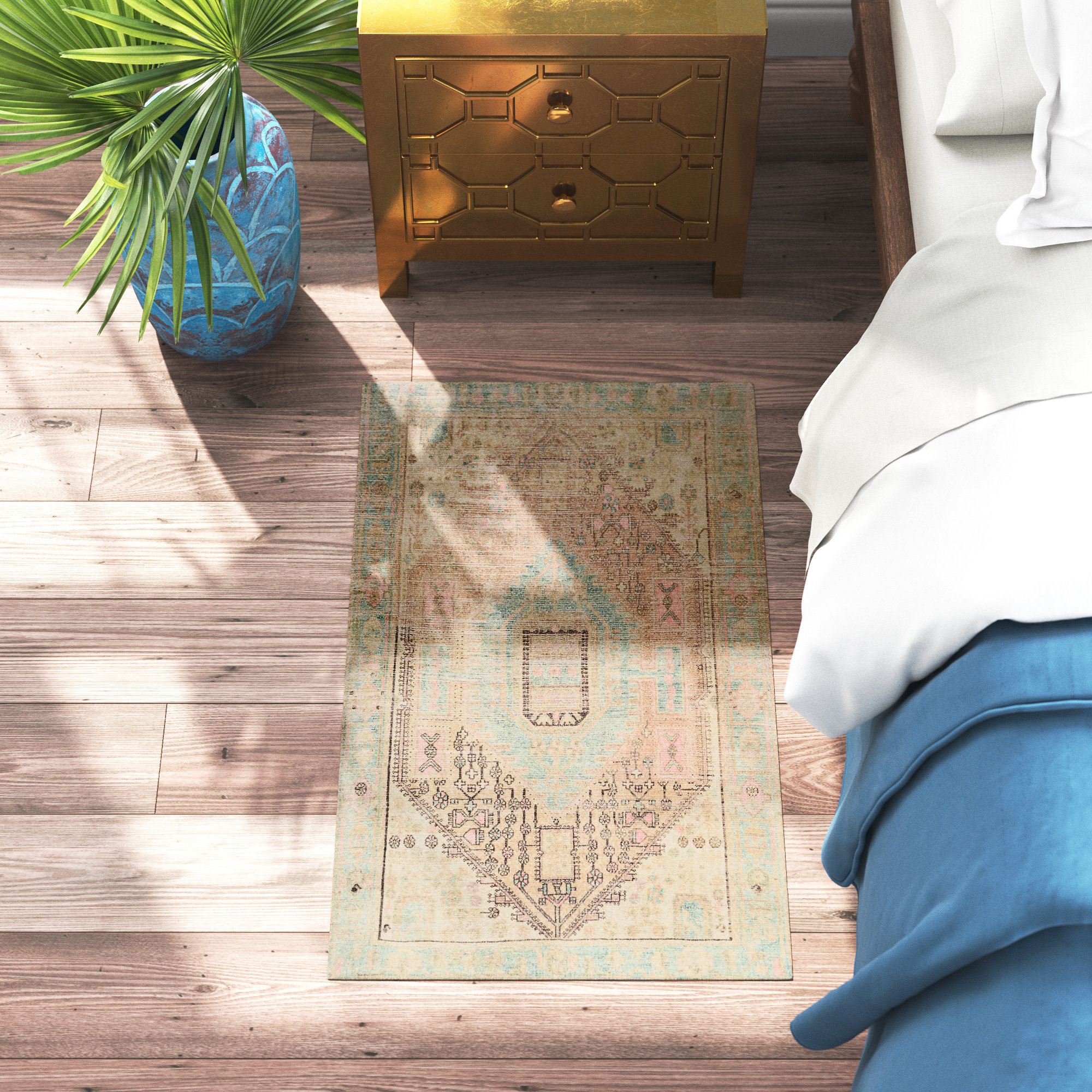 Langley Street® Aldora Oriental Handmade Tufted Bright Pink/Gold Area ...