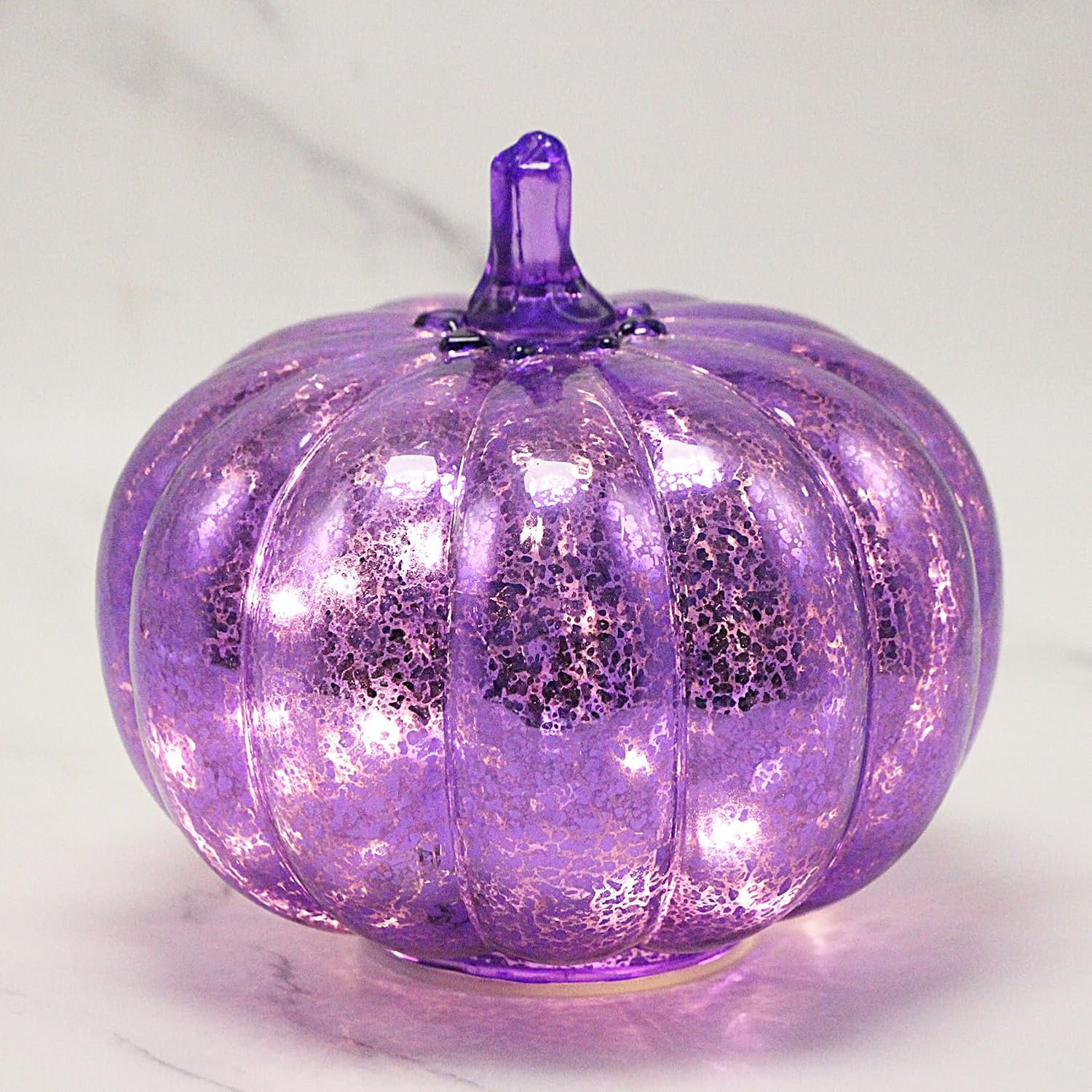 One Allium Way® Mercury Glass Pumpkin Light with Timer, 10 Fairy Lights ...