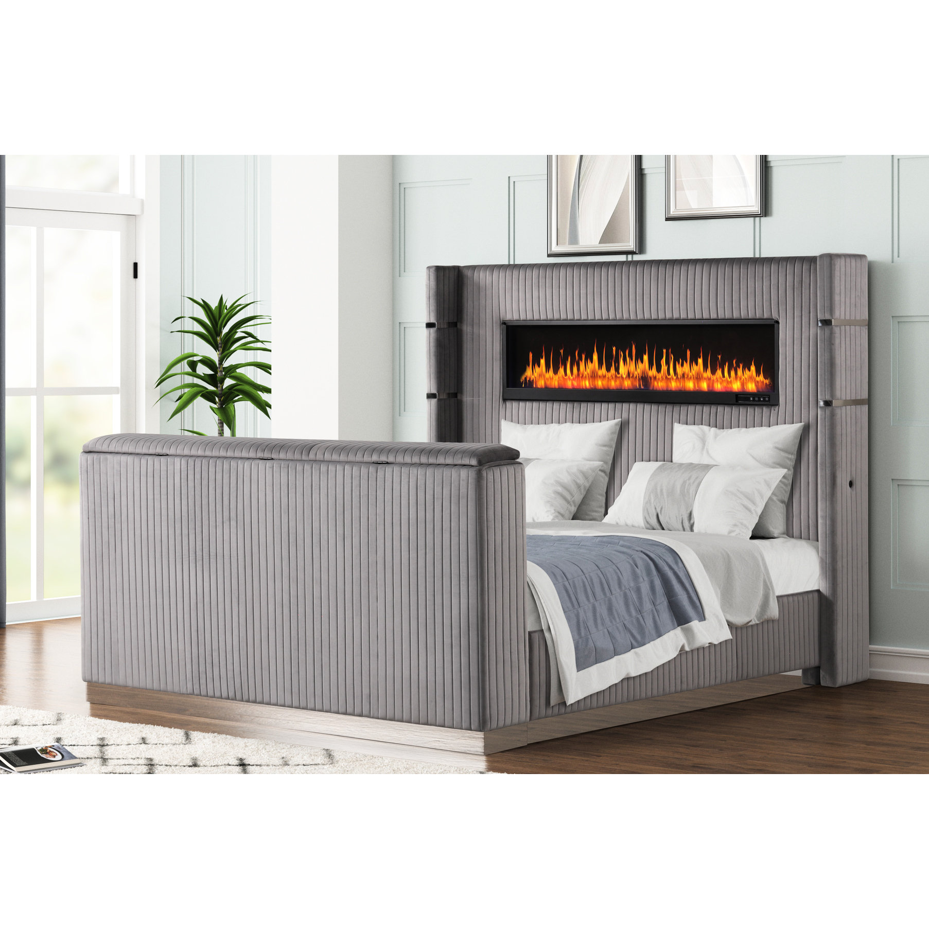 Everly Quinn Appealing Ornate Queen Bed With Fireplace In Headboard ...