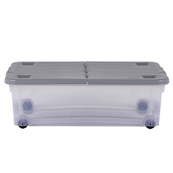 Wham 32L Box with Wheels & Folding Lid Pack of 5 Clear/Cool Grey ...