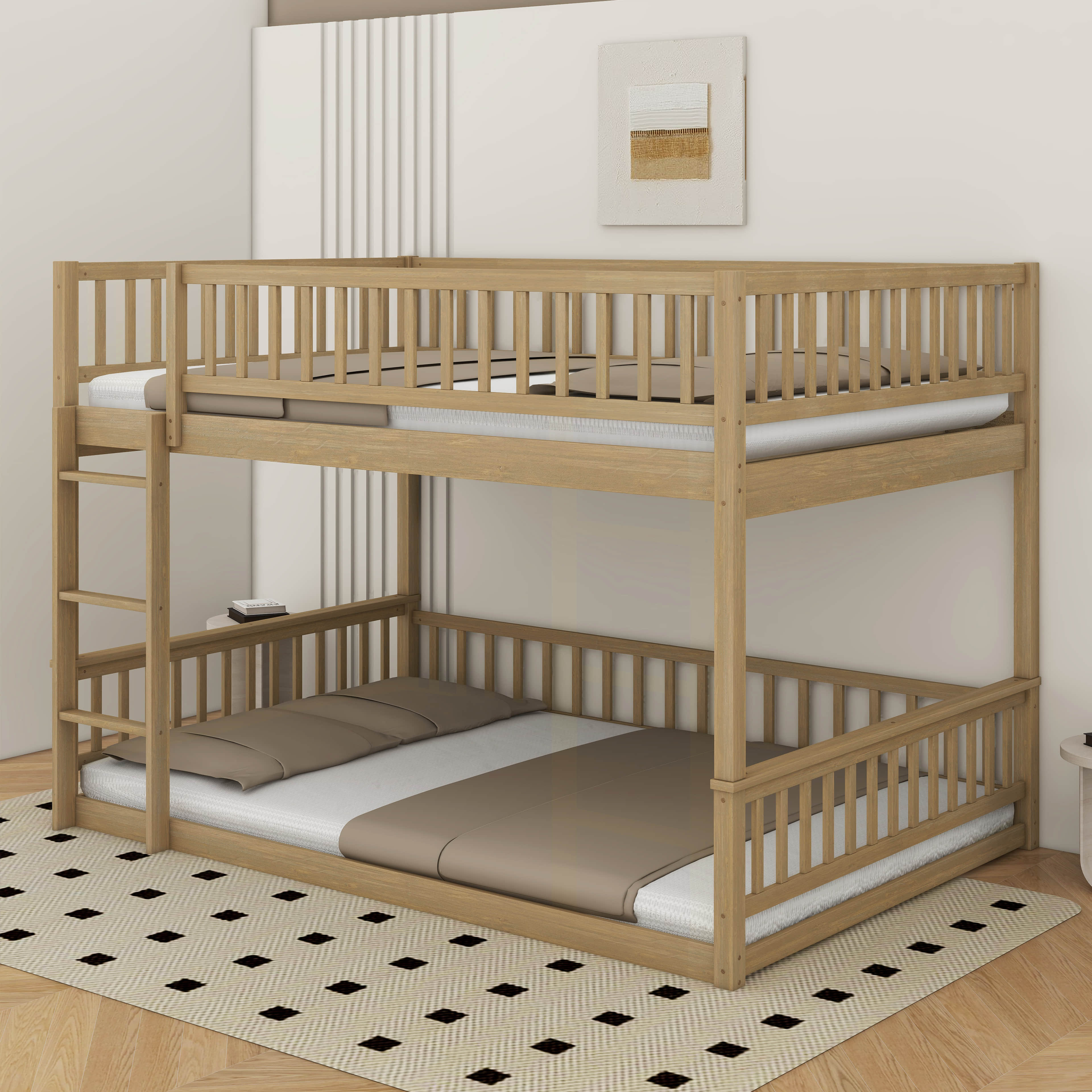 Harriet Bee Queen Over Queen Bunk Bed With Ladder And Guardrails | Wayfair