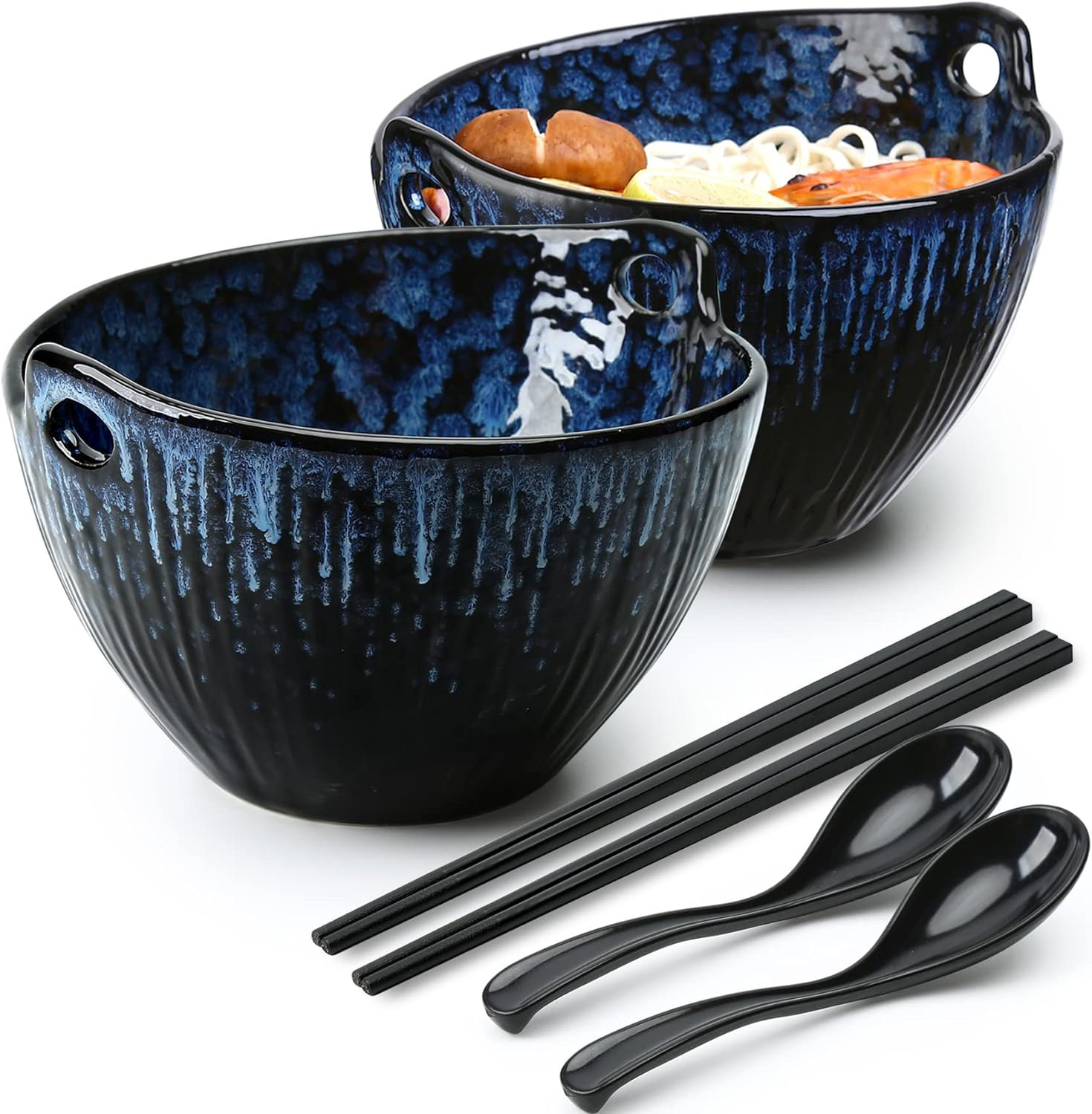 Ivy Bronx Ramen Bowl With Chopsticks And Spoons Set, 7 Inch Ceramic ...