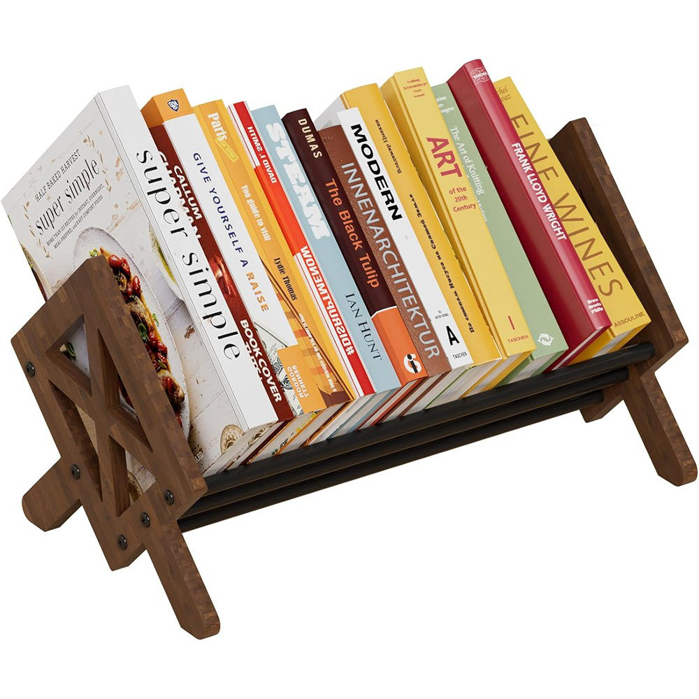 17 Stories Desktop Bookshelf Organizer, Wood Office Tabletop Book ...