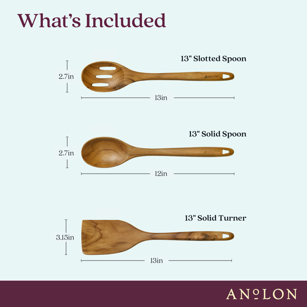 Anolon Teak Wood Cooking Tools 13-Inch Utensils Set, 3 Piece & Reviews ...