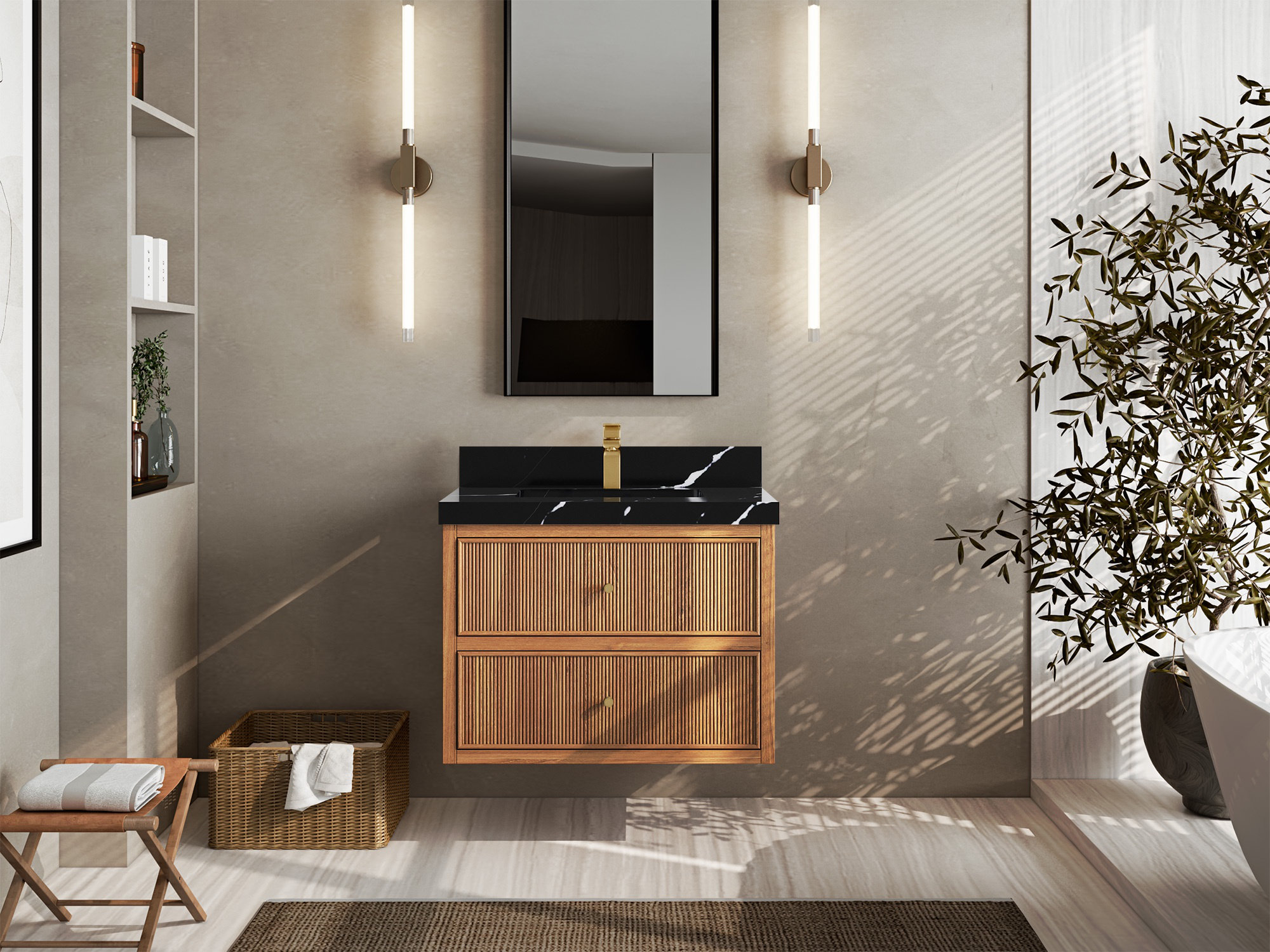 Willow Collections Sonoma Floating Teak 30'' Single Bathroom Vanity ...