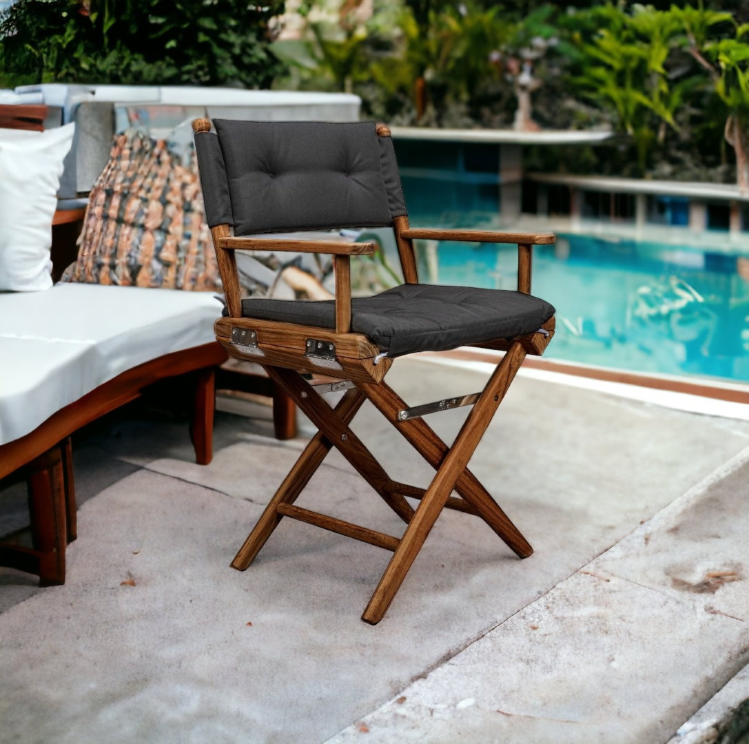 Lux Comfort Black And Brown Solid Wood Director Chair With Black ...