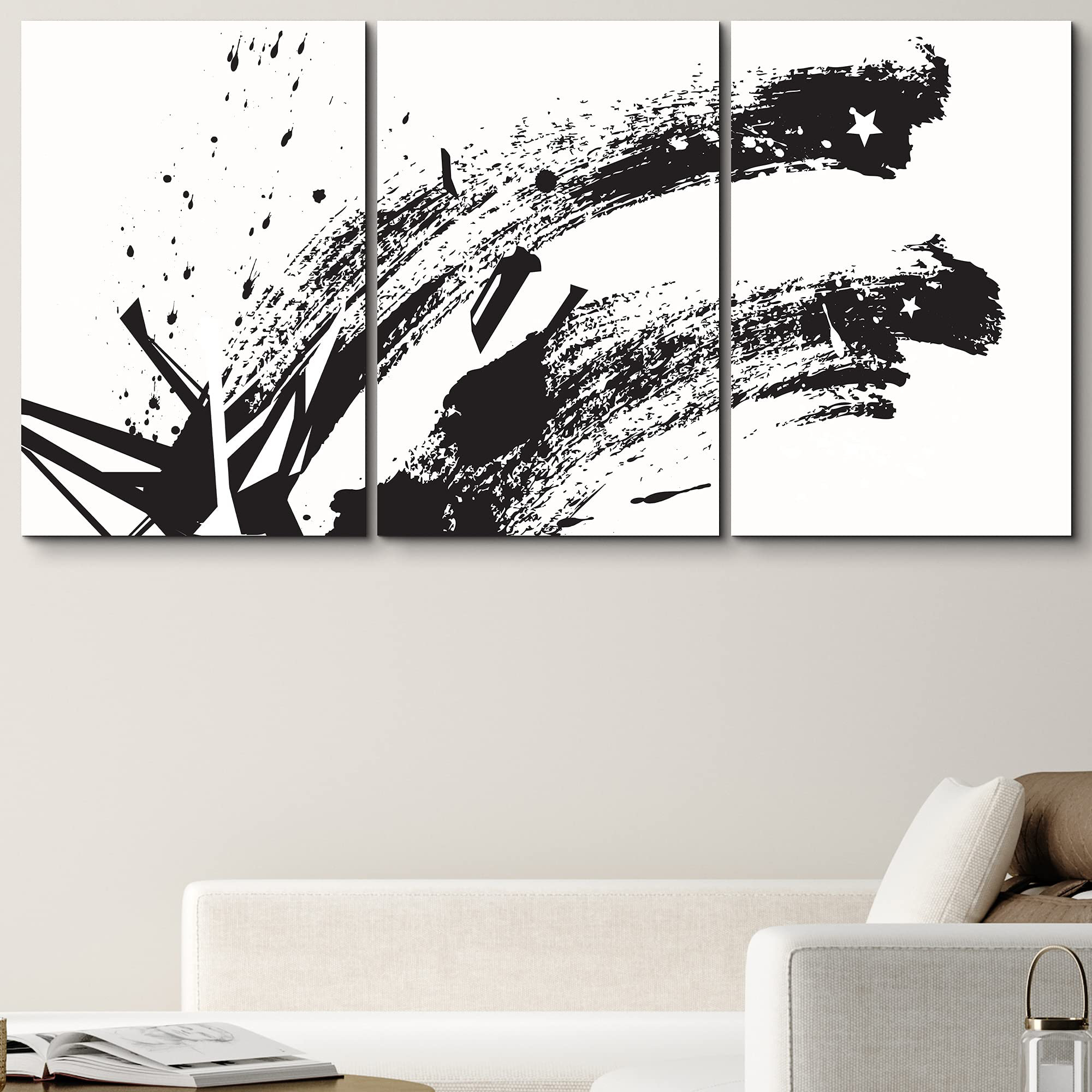 IDEA4WALL Black & White Paint Splatter Star Stroke Abstract Shapes ...