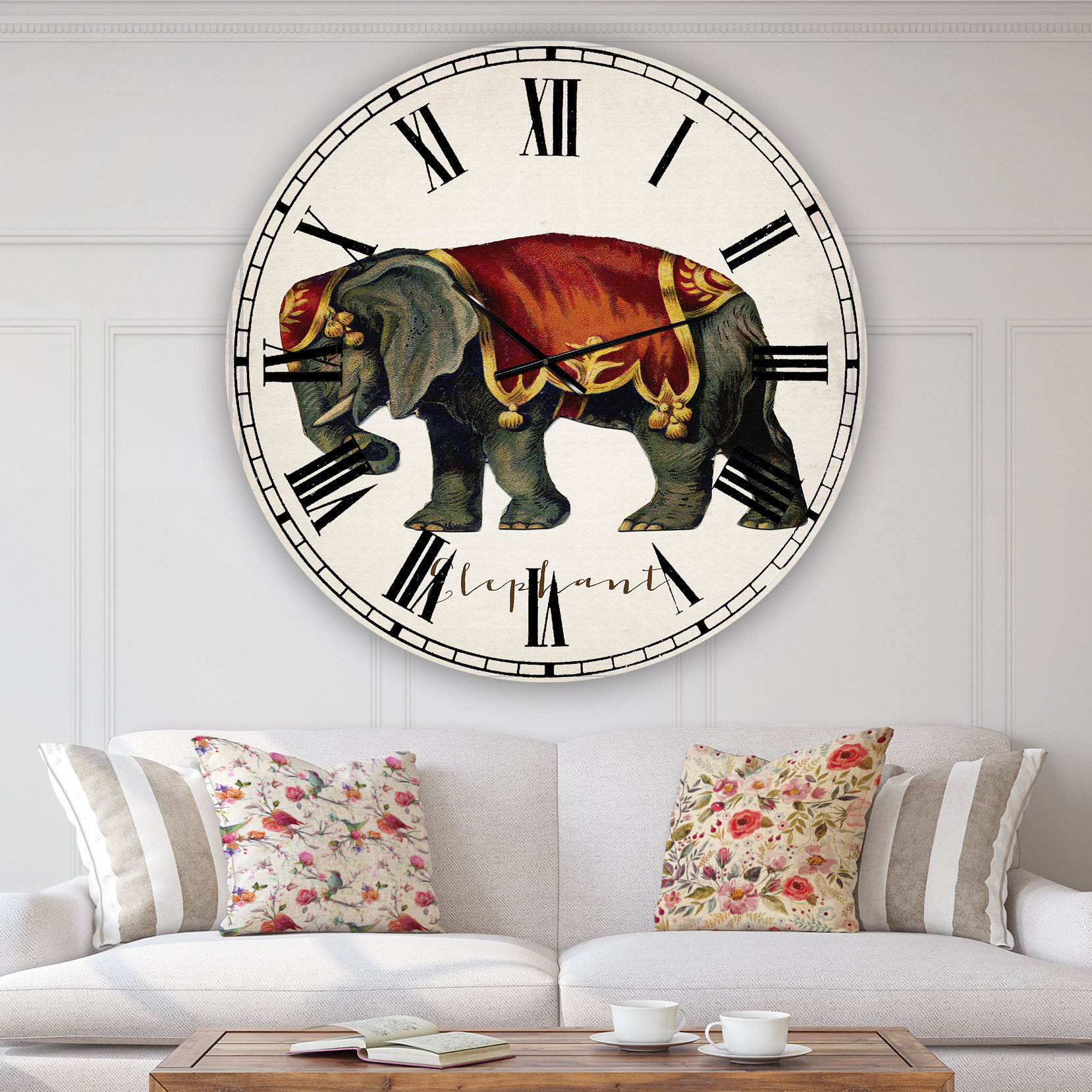 East Urban Home Circus Animals Elephant - Large Cottage Wall Clock ...
