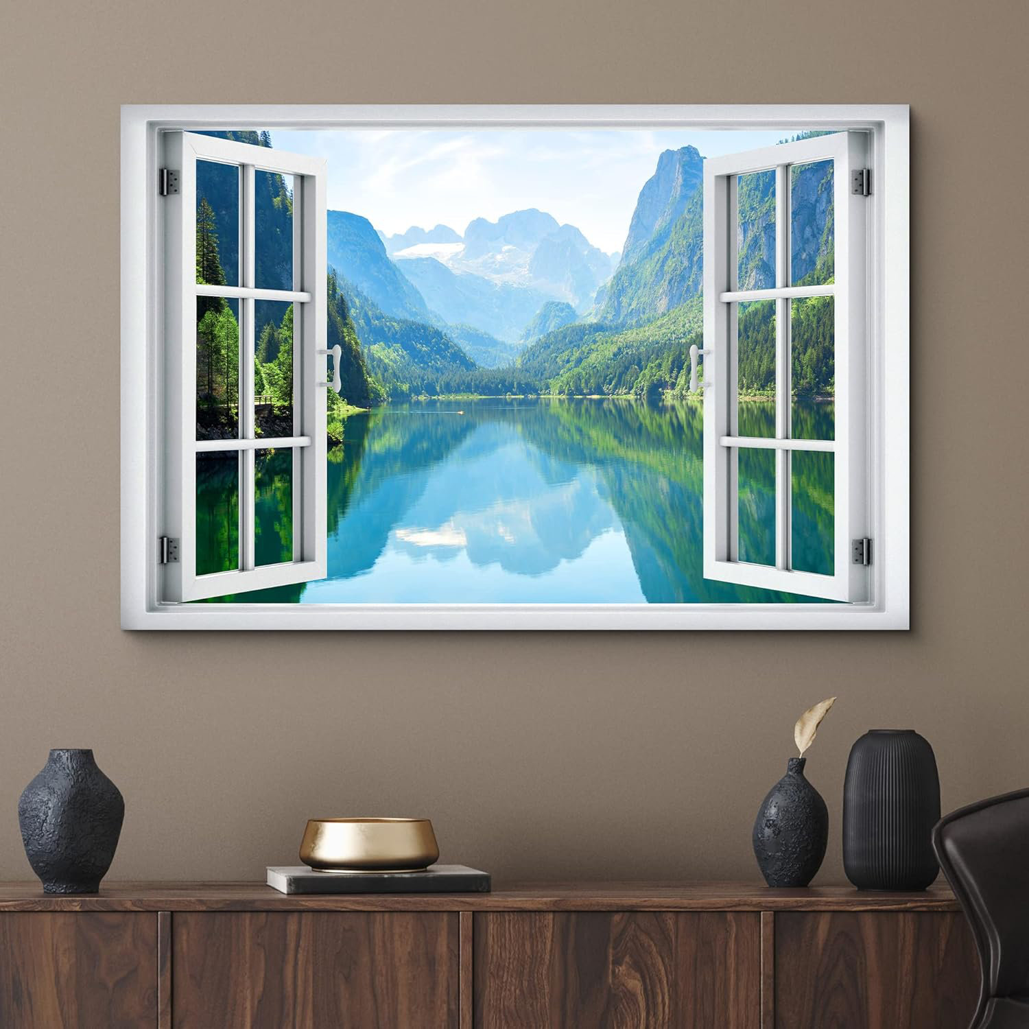 IDEA4WALL Window Scenery " Window View Mountain Range Forest Lake ...