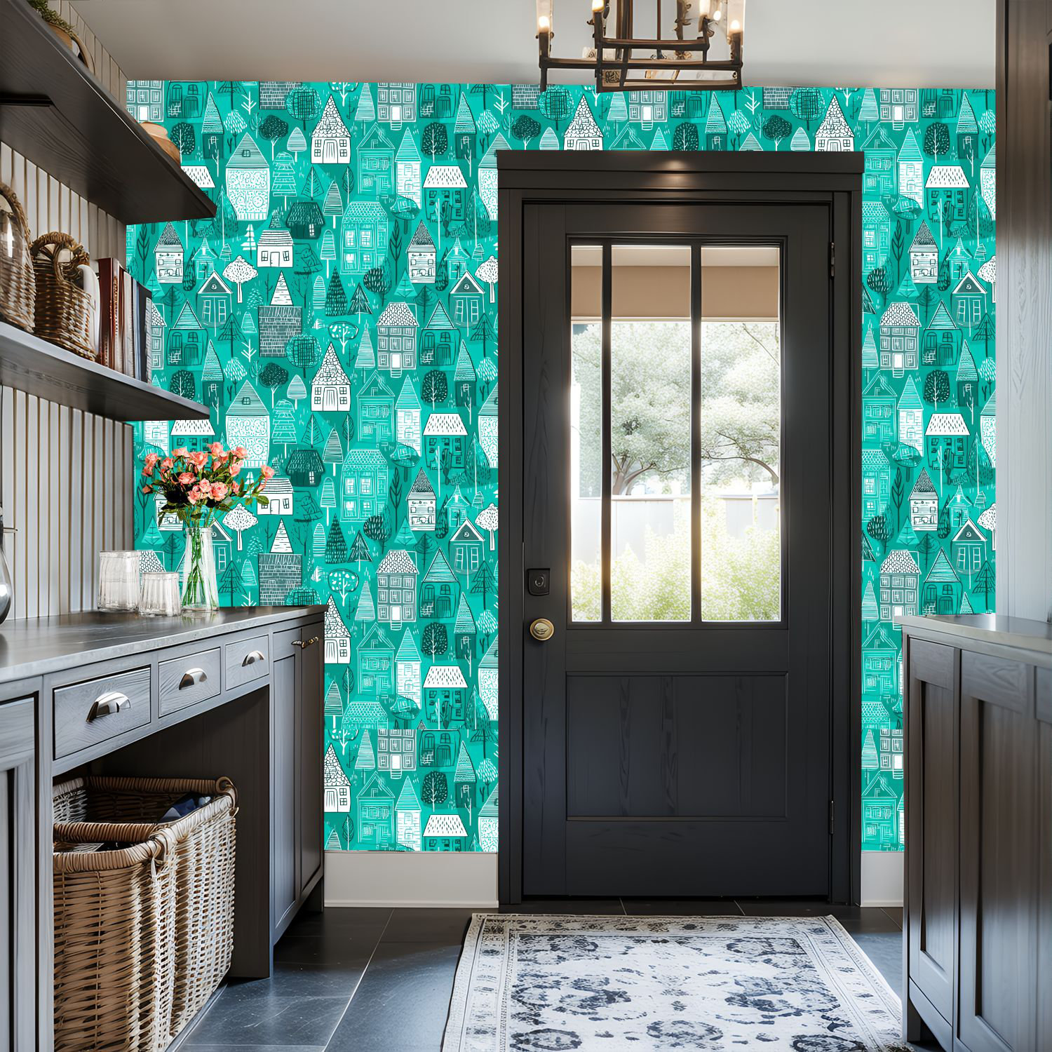 Ebern Designs Peel and Stick Wallpaper Contact Paper Charming Village ...