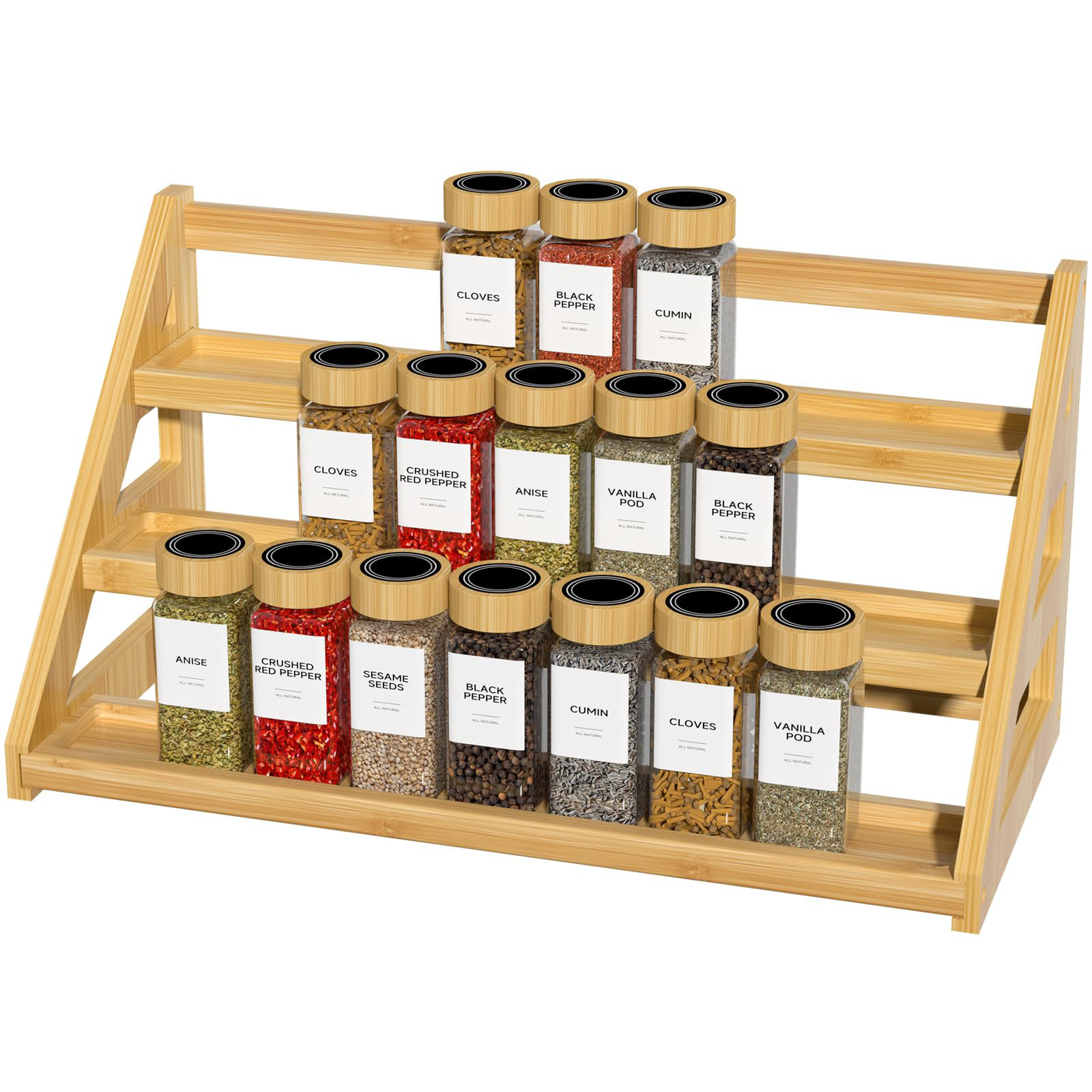 Gracie Oaks Bamboo Tiered Spice Rack, For Countertop Spice Organizer ...