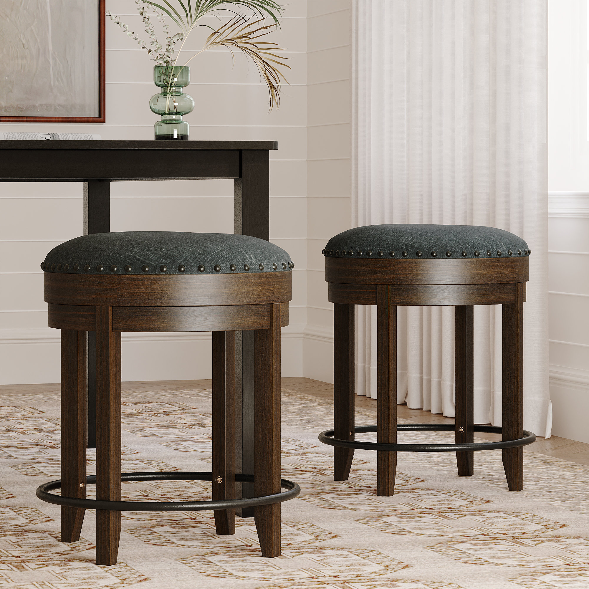 Williston Forge Krishay Forge American Traditional Swivel Barstool ...