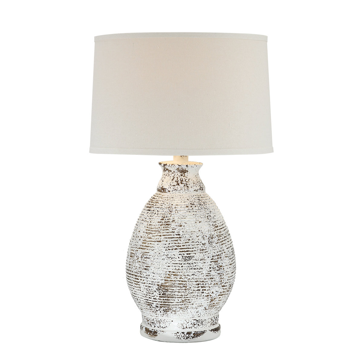 17 Stories 29 Inch Hydrocal Table Lamp, White Drum Shade, Distressed ...