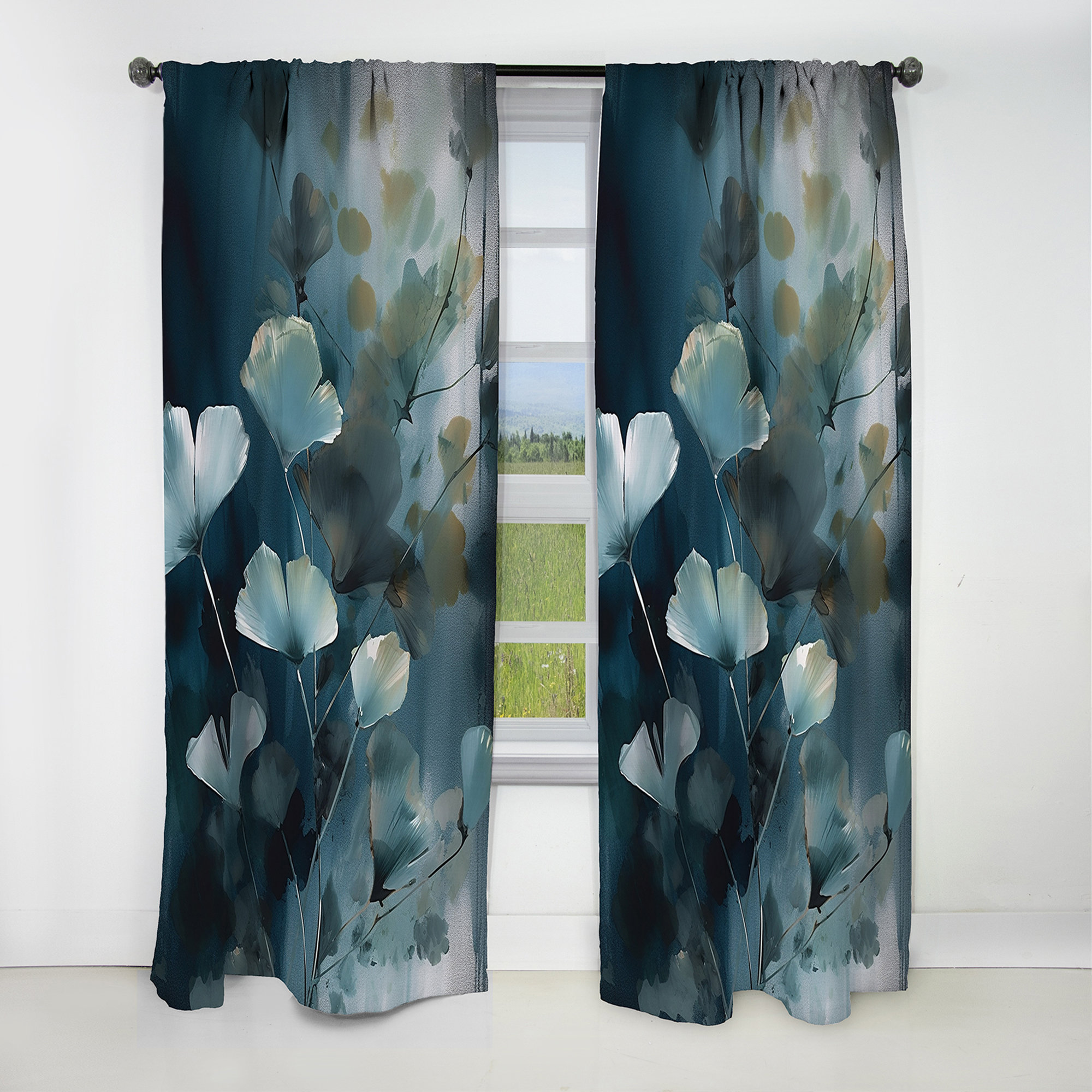 Dakota Fields Blue Mystique Of Fern II - Ferns Curtain - Blackout Floral Curtain - 1 Panels ...