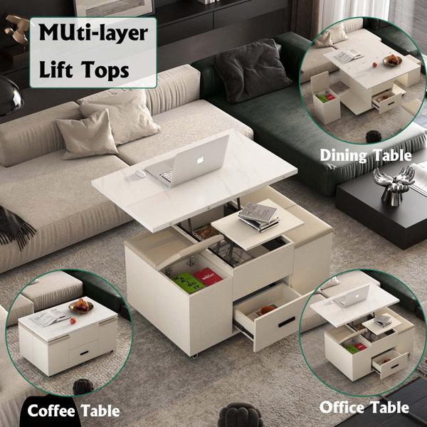 Wrought Studio Lift-Up Coffee Table With 4 Stools Set - Wayfair Canada