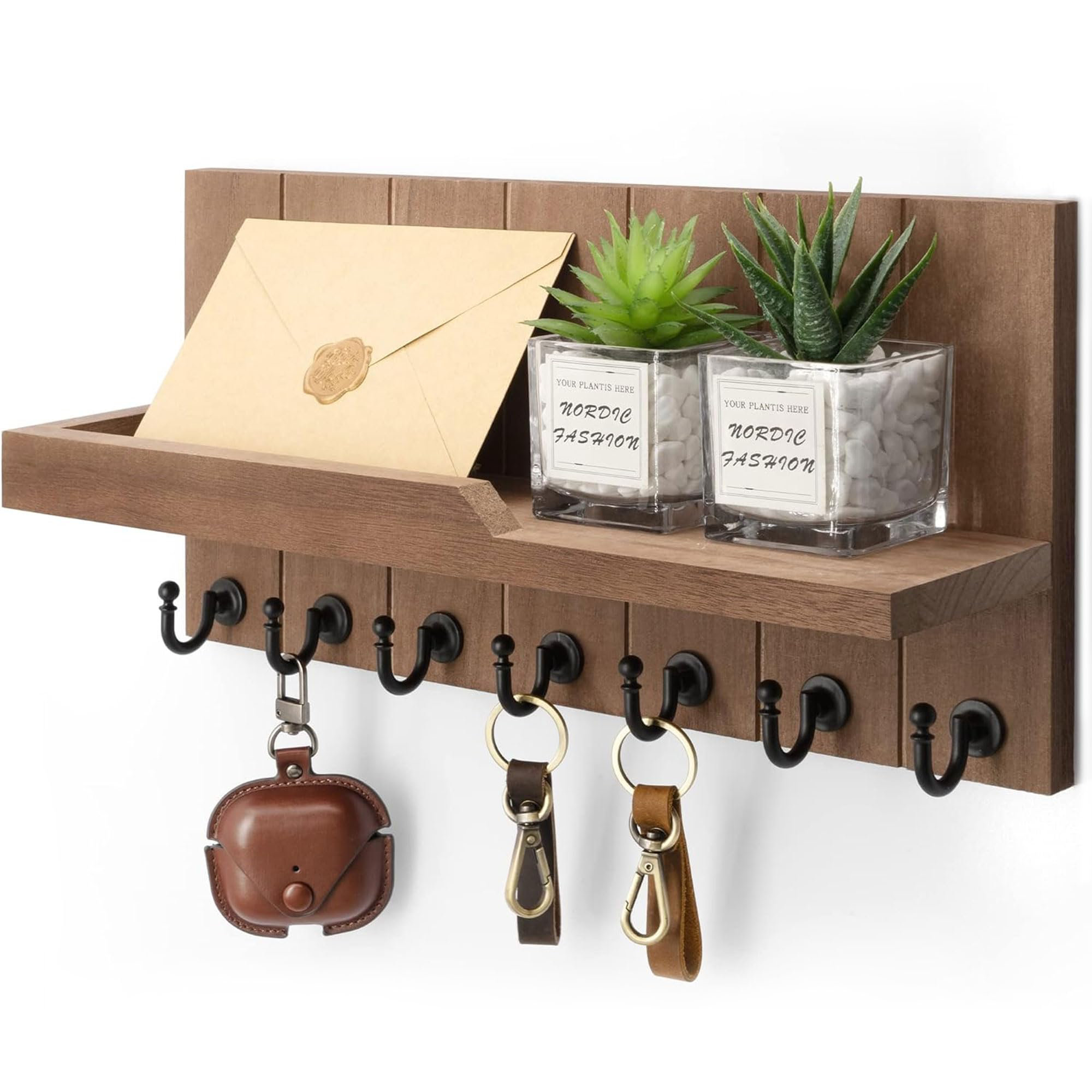 Ophelia & Co. Farmhouse Rustic Mail Organizer Floating Shelf With 7 ...