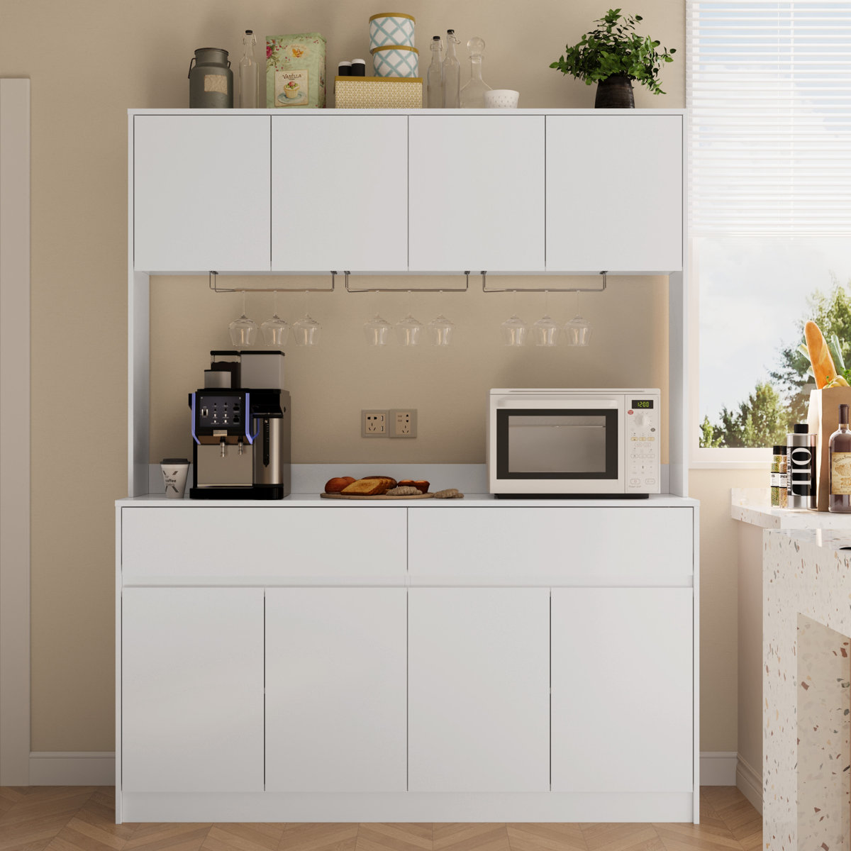 Latitude Run® Calder 63” W Kitchen Pantry Cabinet with Microwave Oven ...