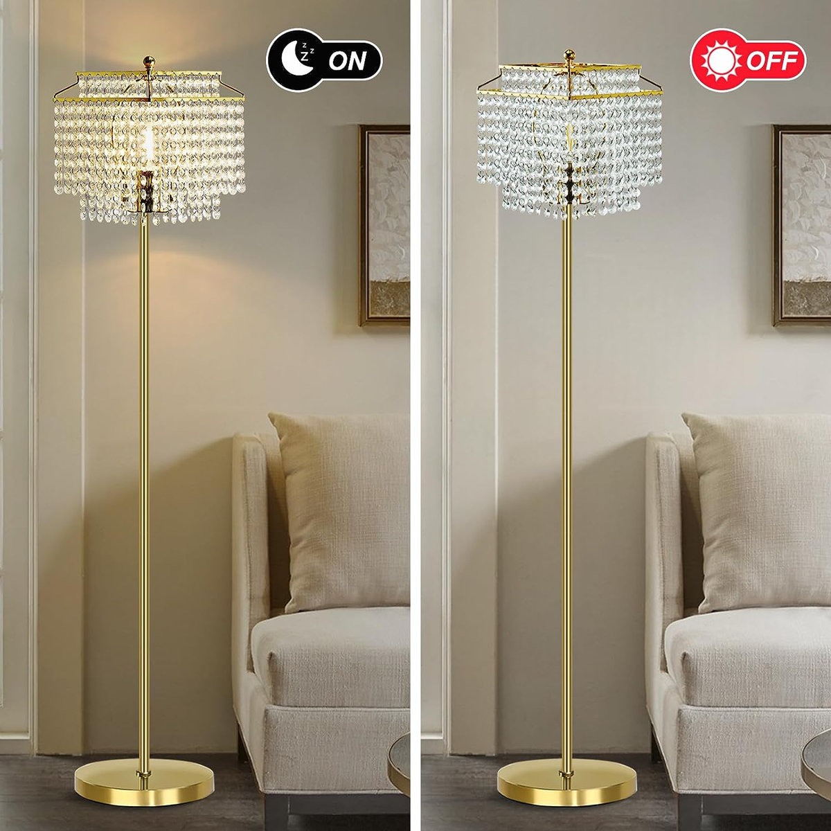 Rephen Crystal Floor Lamp, Elegant Standing Lamp With On-Off Foot ...